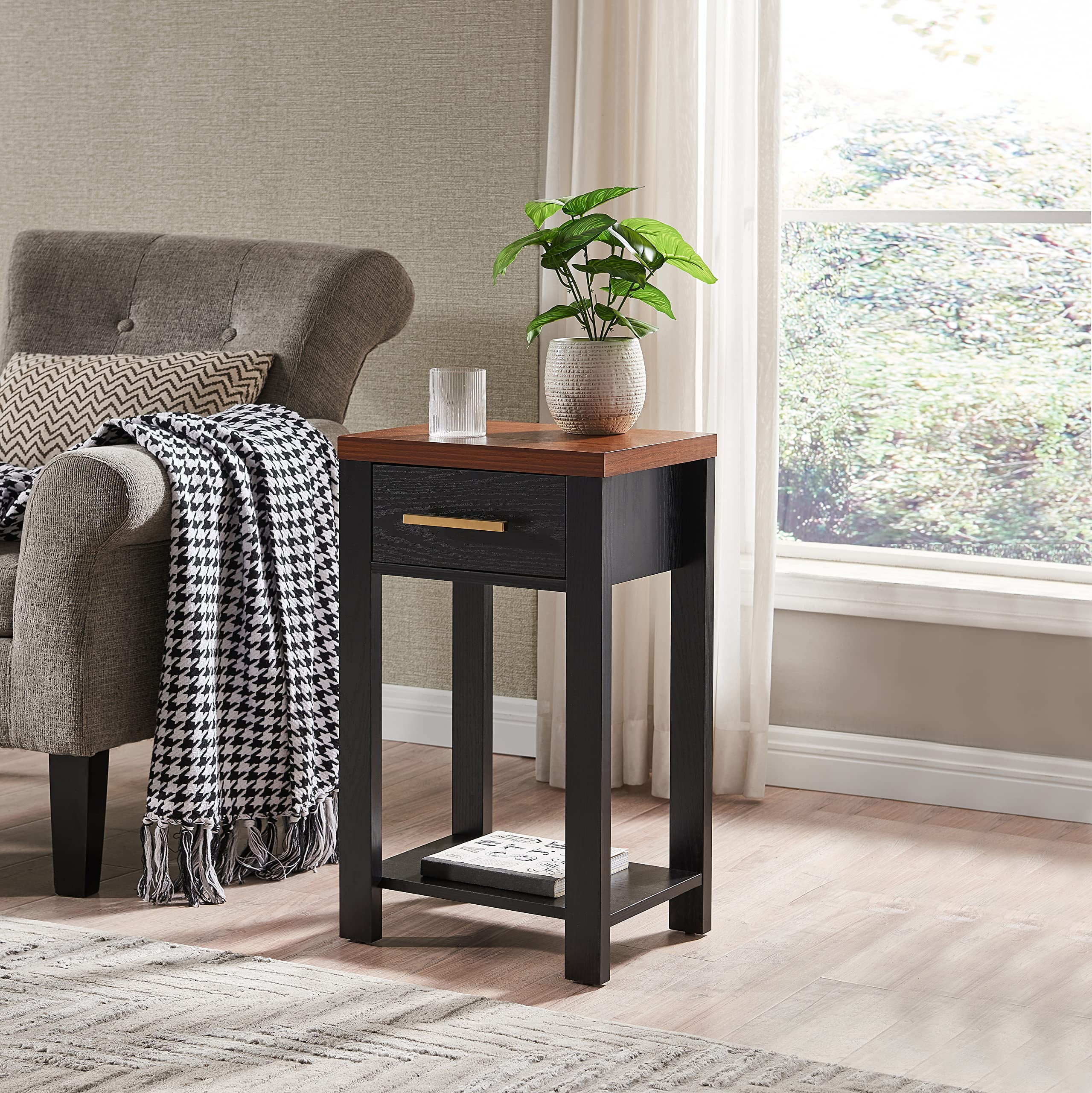 Kings Brand Furniture Wood Side End Table with Drawer and Lower Shelf ...