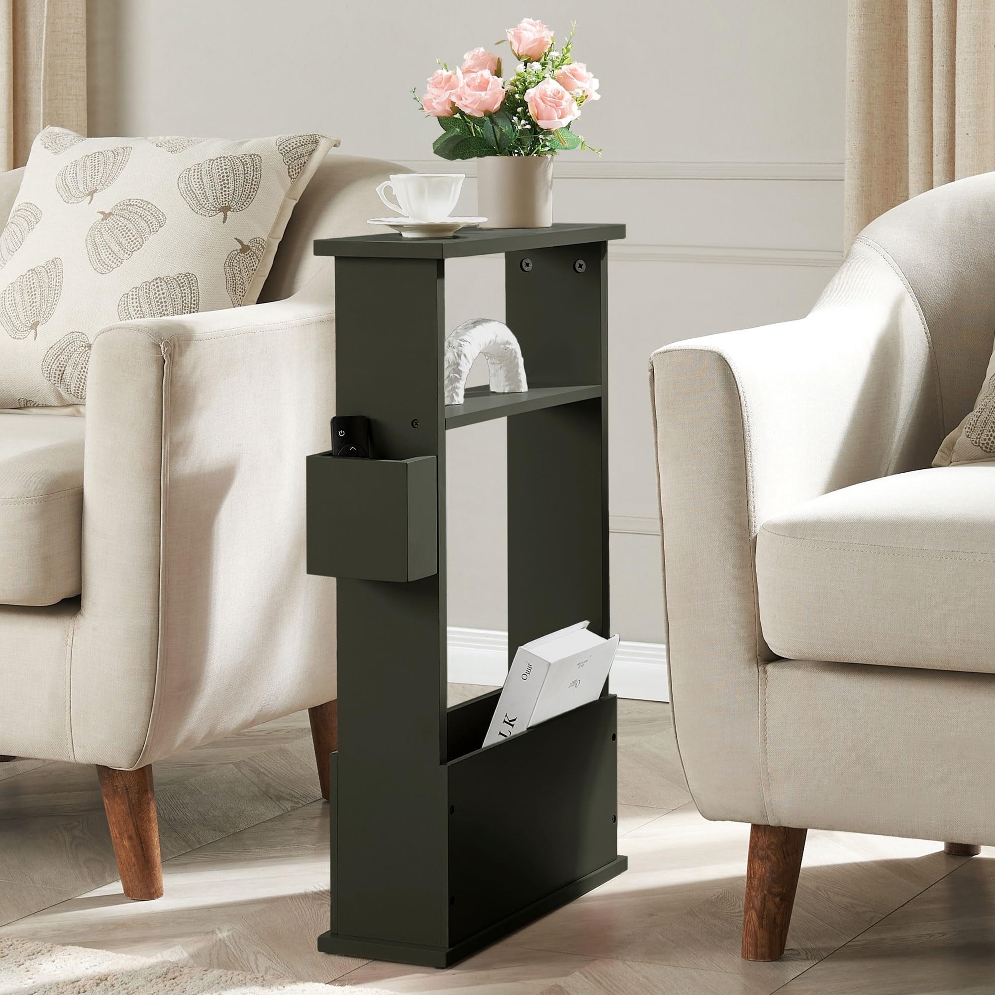 Kings Brand Furniture Narrow Side Table with Storage Shelf, Slim End ...