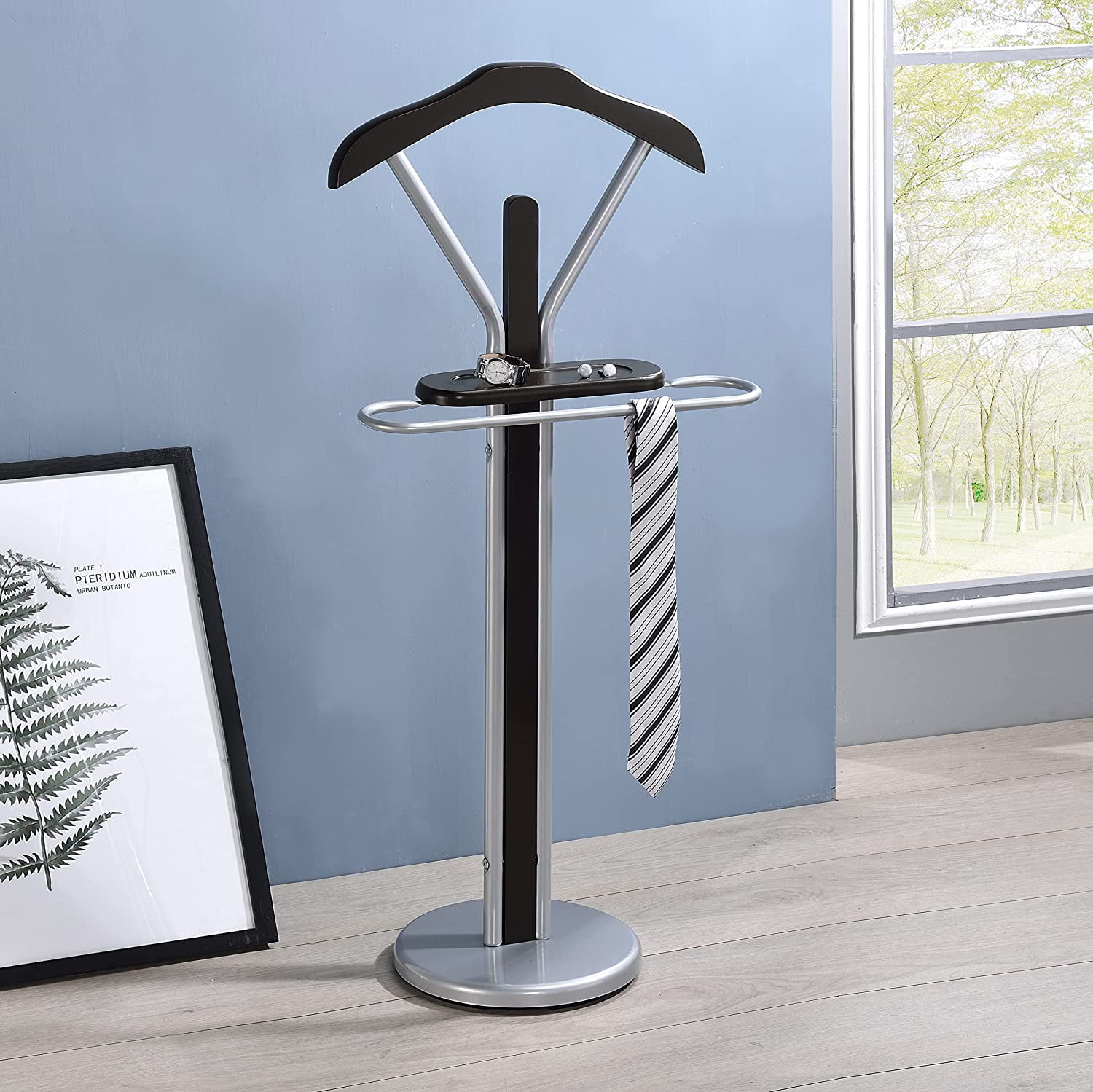 Kings Brand Silver/Walnut Finish Wood & Metal Suit Valet Rack Stand ...