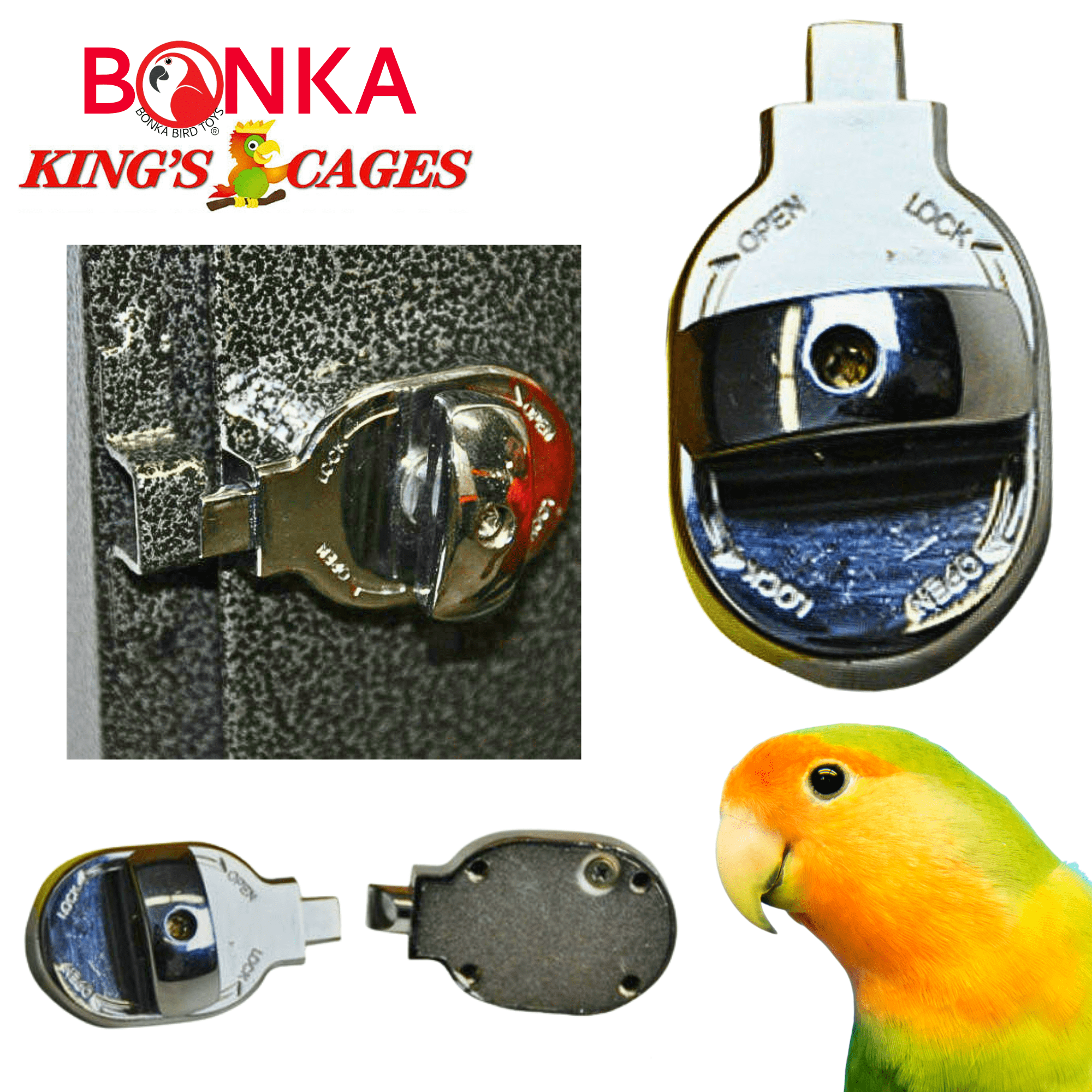 Bonka Bird Toys 1334 - Round Feeder Door Lock, Chrome Plated Steel, 2 1/8 x 1 1/4 x 3/8 inches ...