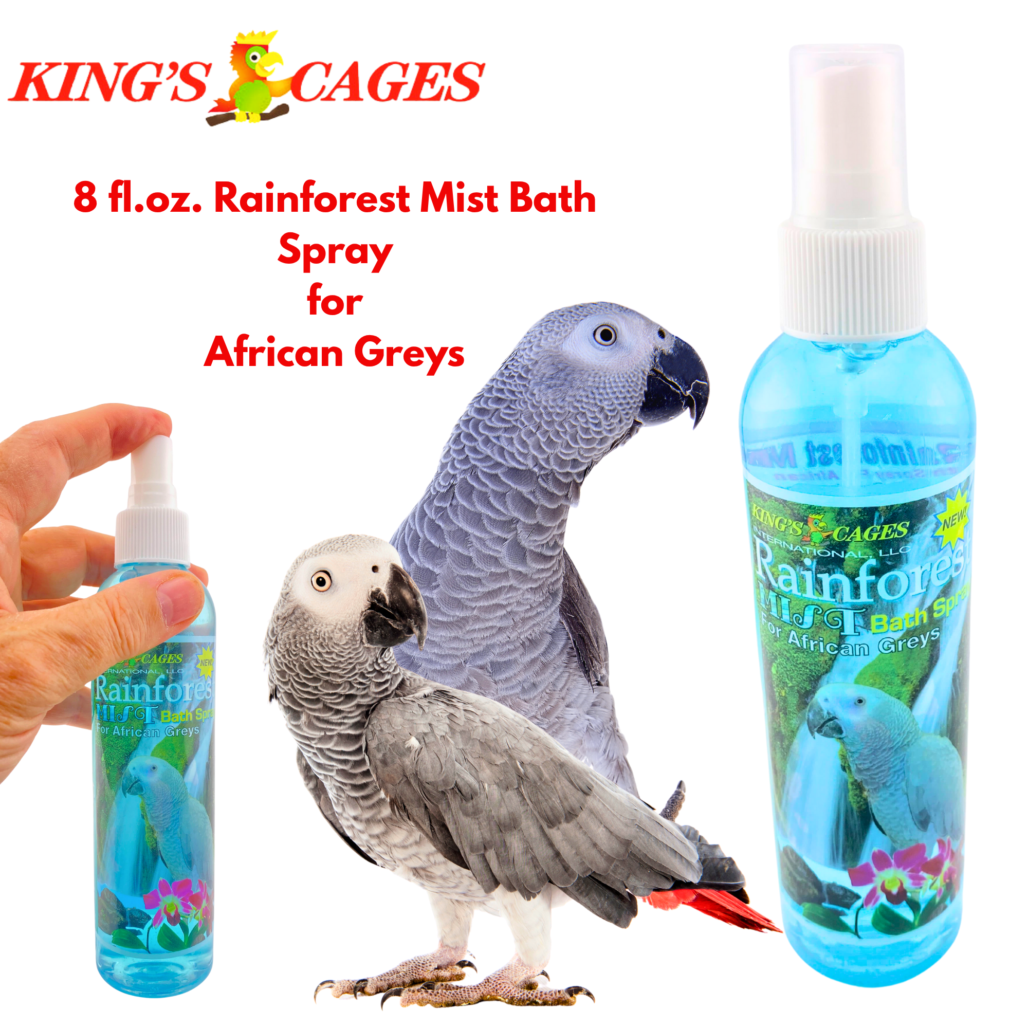 Kings Cages Blue Rainforest Mist Bath Spray for African Greys 8 fl. oz ...