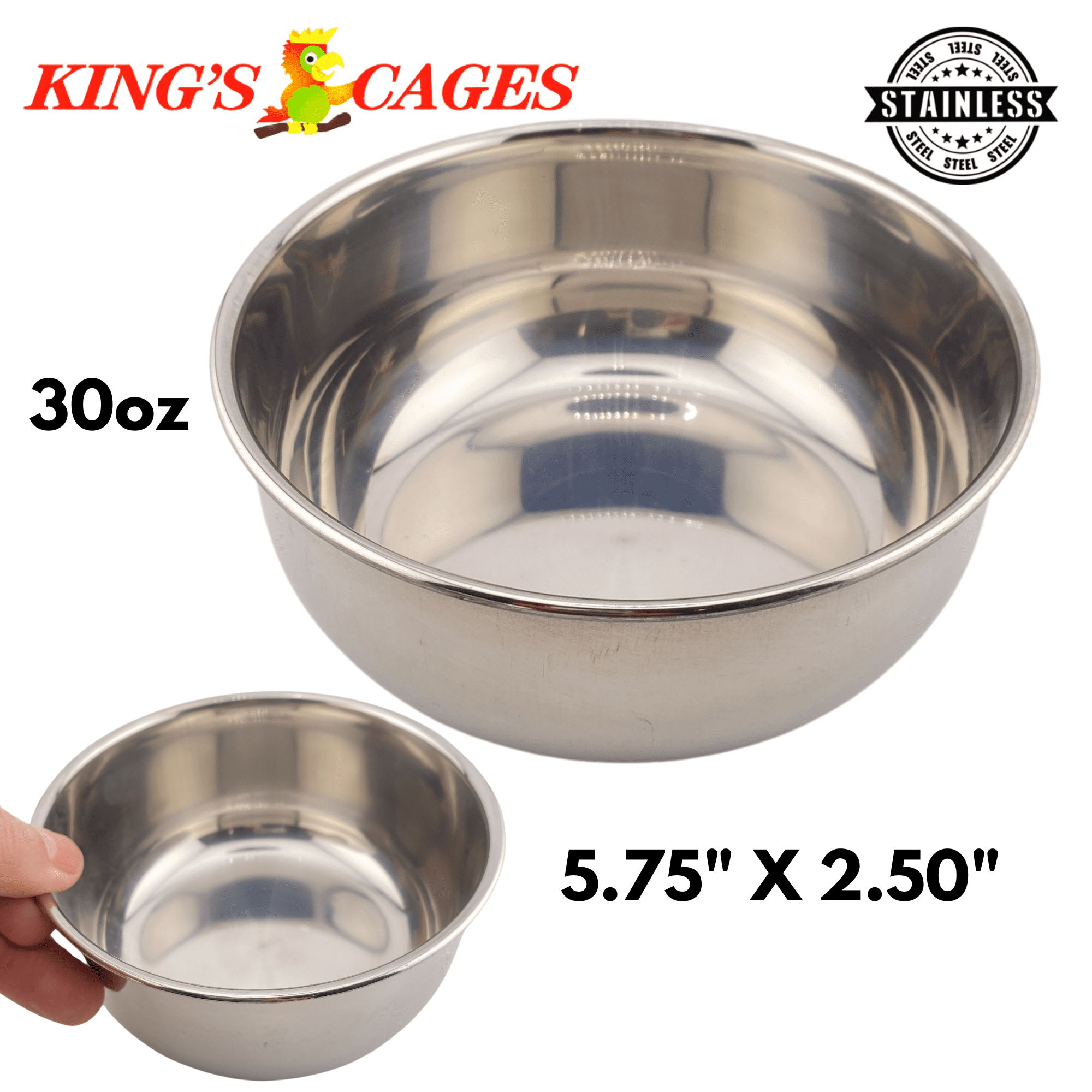 Kings Cages Round Stainless Steel Bowls Size: 2759 30oz Stainless Steel ...