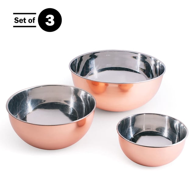 Kings County Tools Copper Mixing Bowls - 3 Piece Stainless Steel ...