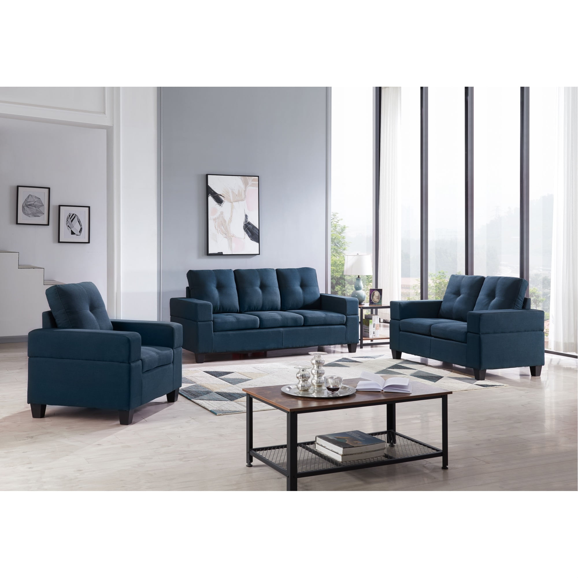 Room Designs Sofa Blue Contemporary Rectangle - Walmart.com