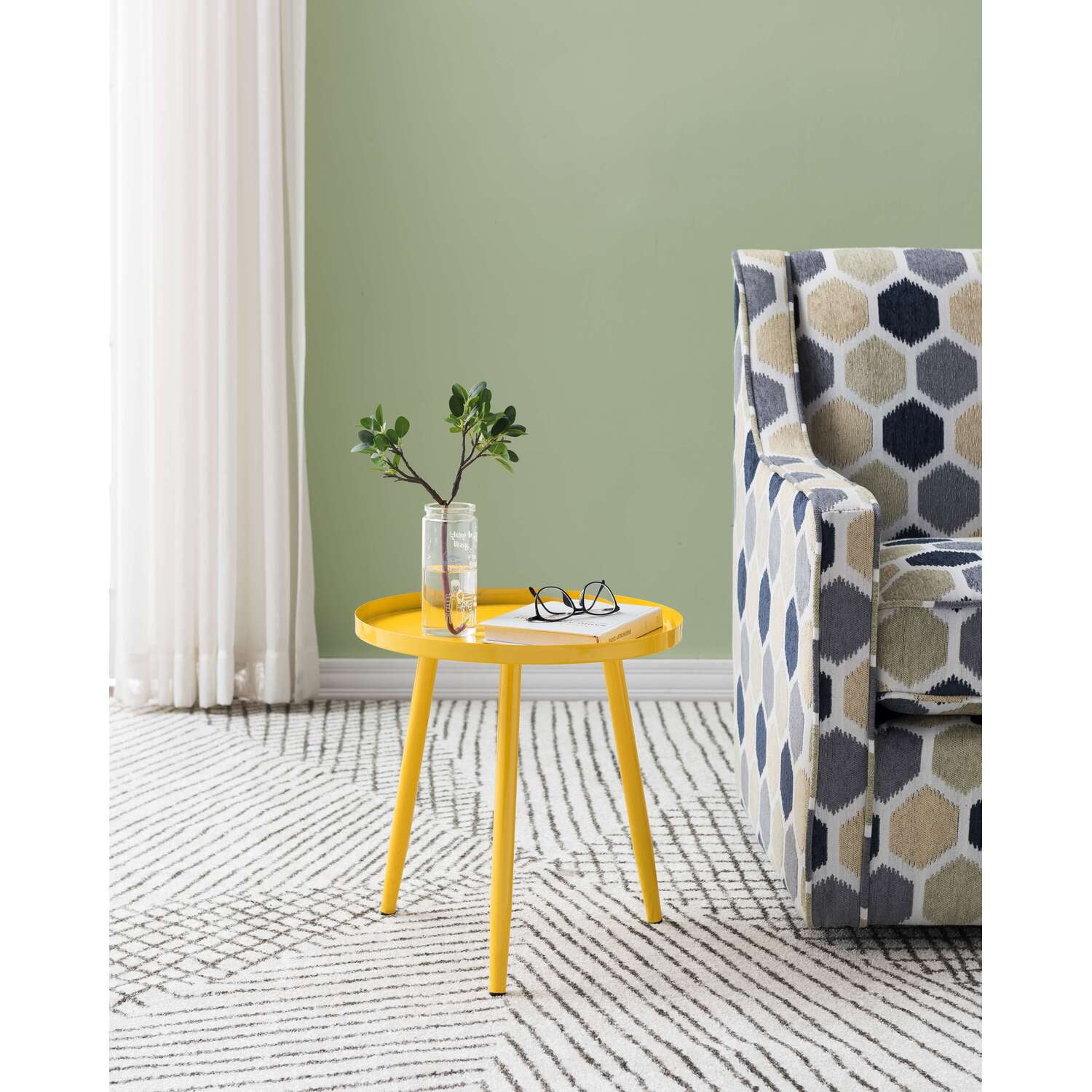 Room Designs Side Table Yellow Contemporary Round - Walmart.com