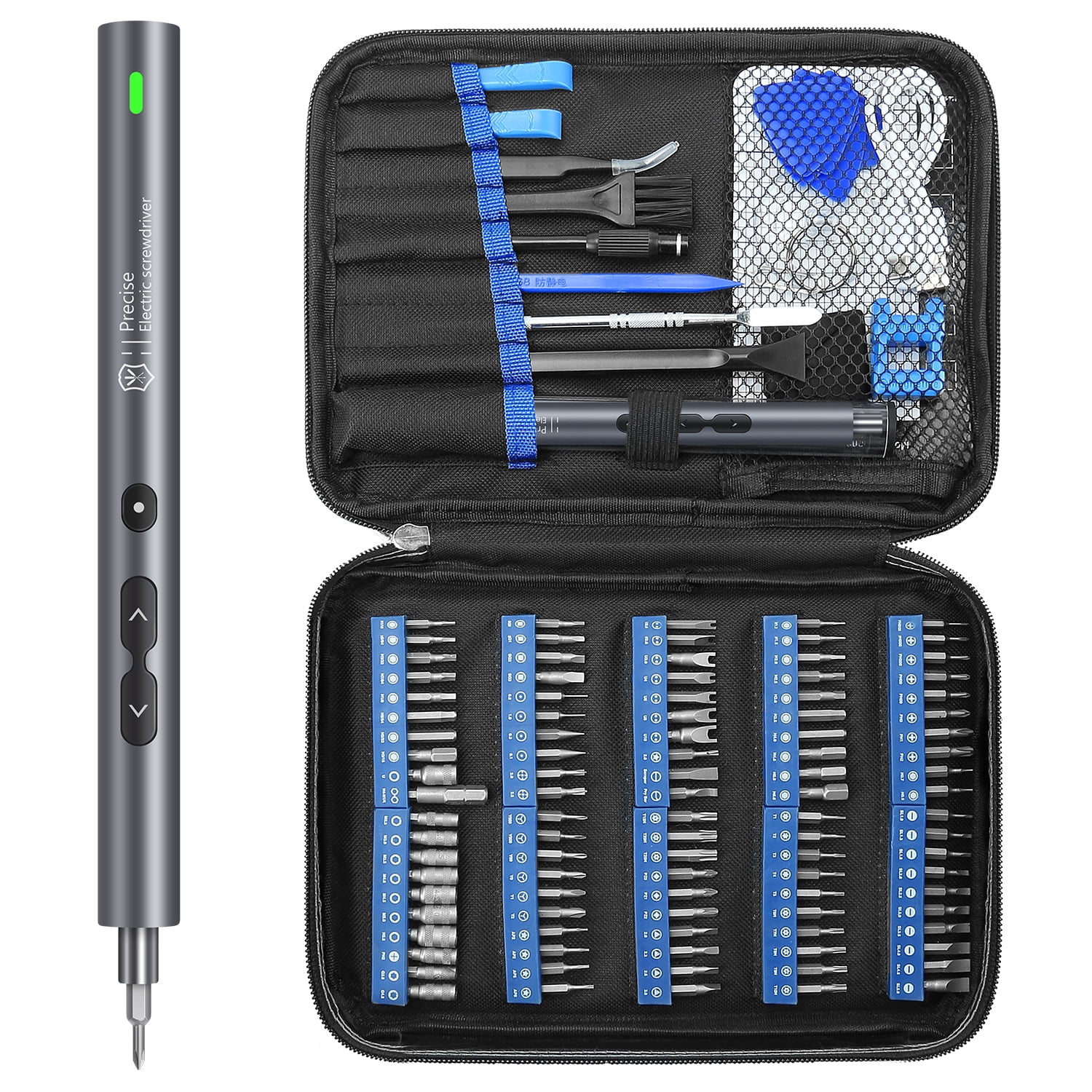 Kingsdun Mini Electric Screwdriver Set, 100 Magnetic Bits, LED, Repair ...