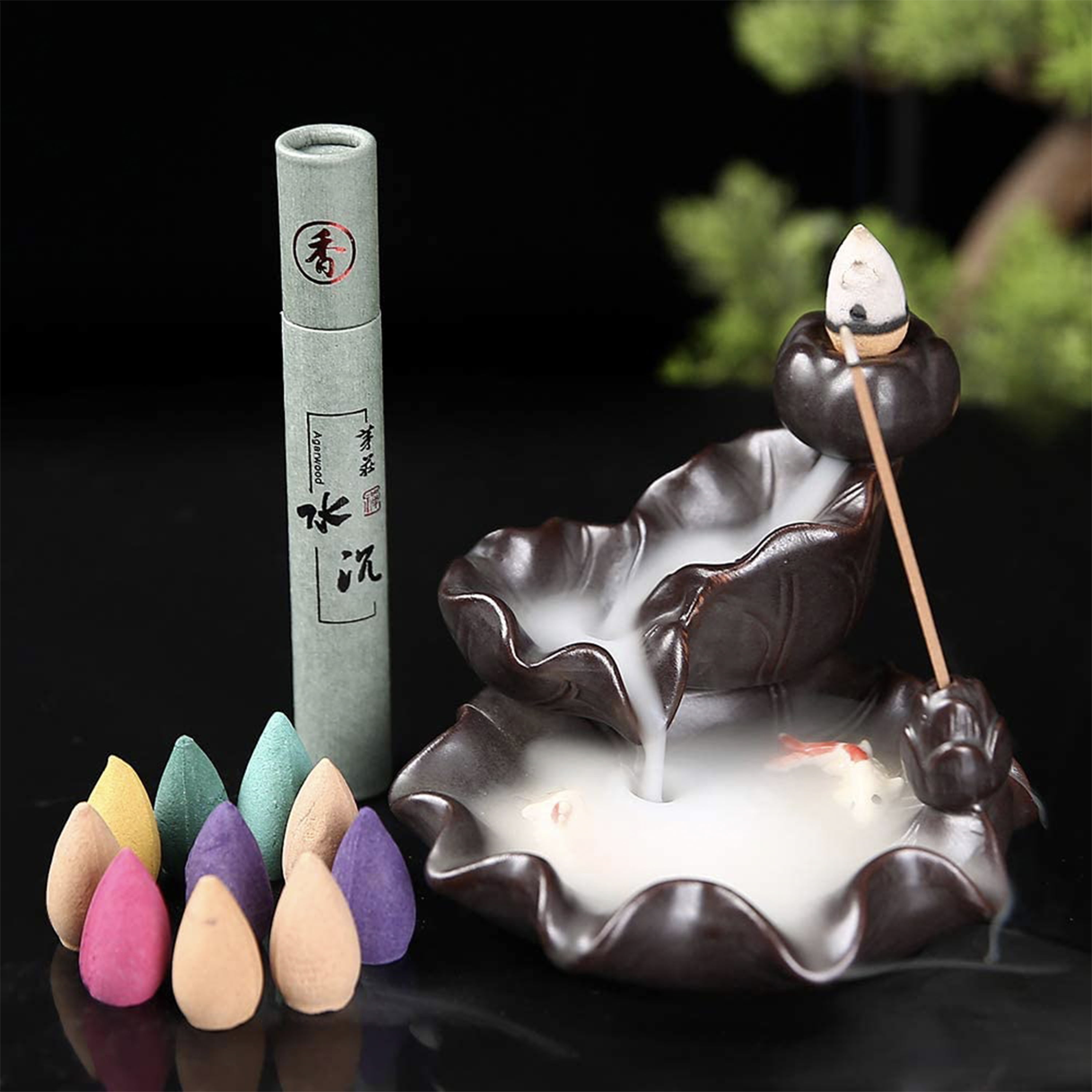 Kingsglen Ceramics Waterfall Incense Burner, Backflow Incense Burner ...