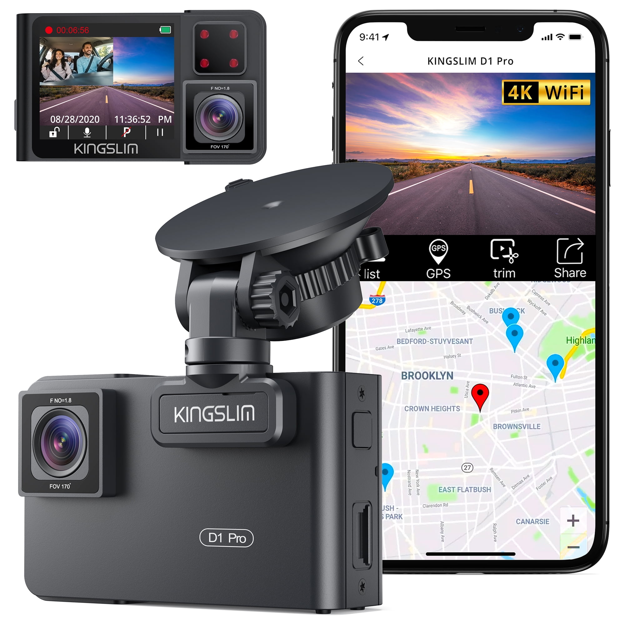 Kingslim D1 pro Dual Dash Cam 4K Record Inside - Front and Inside Dash ...