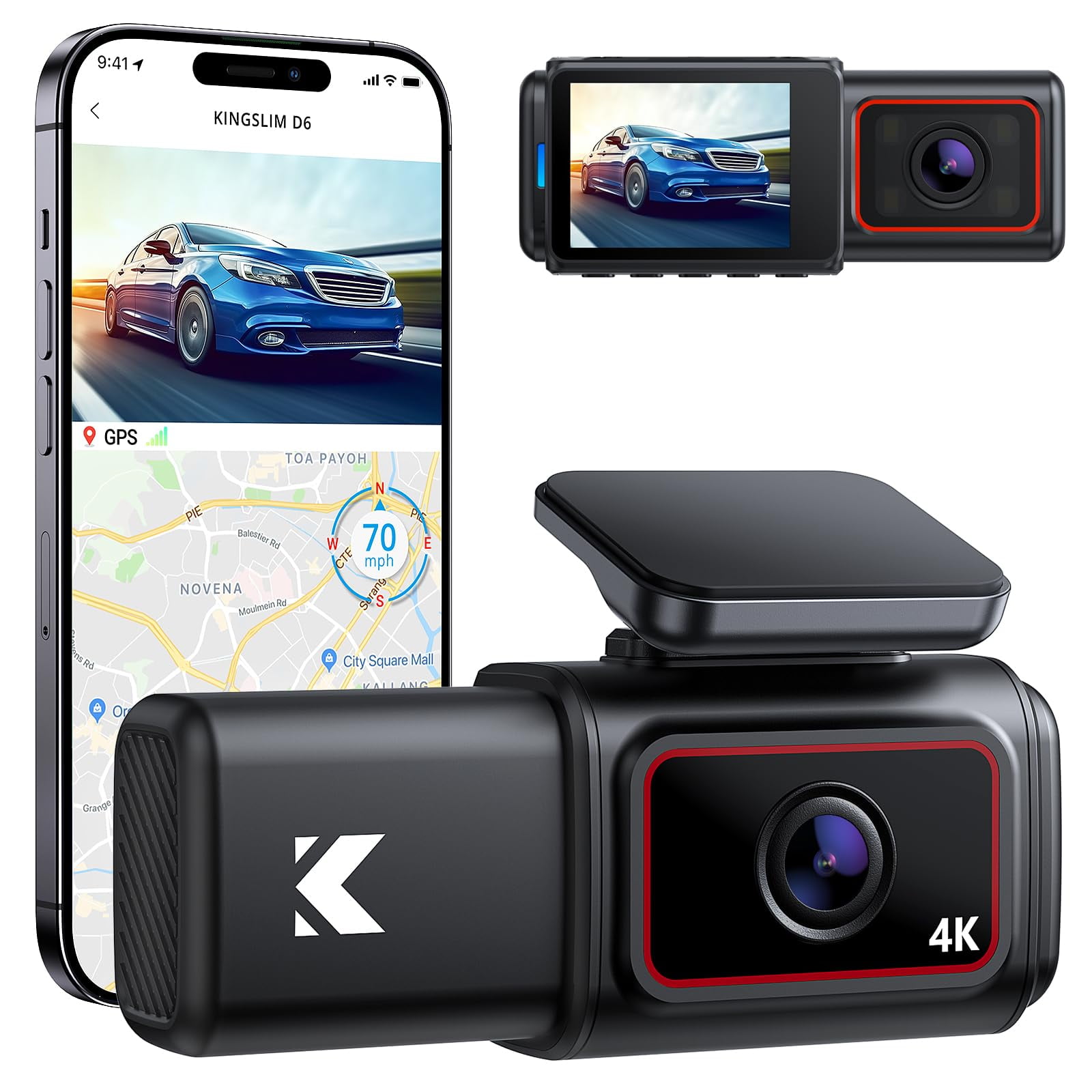 Kingslim D6 4K Dash Cam Front and Inside, Version Cabin Dual Dash Uber ...