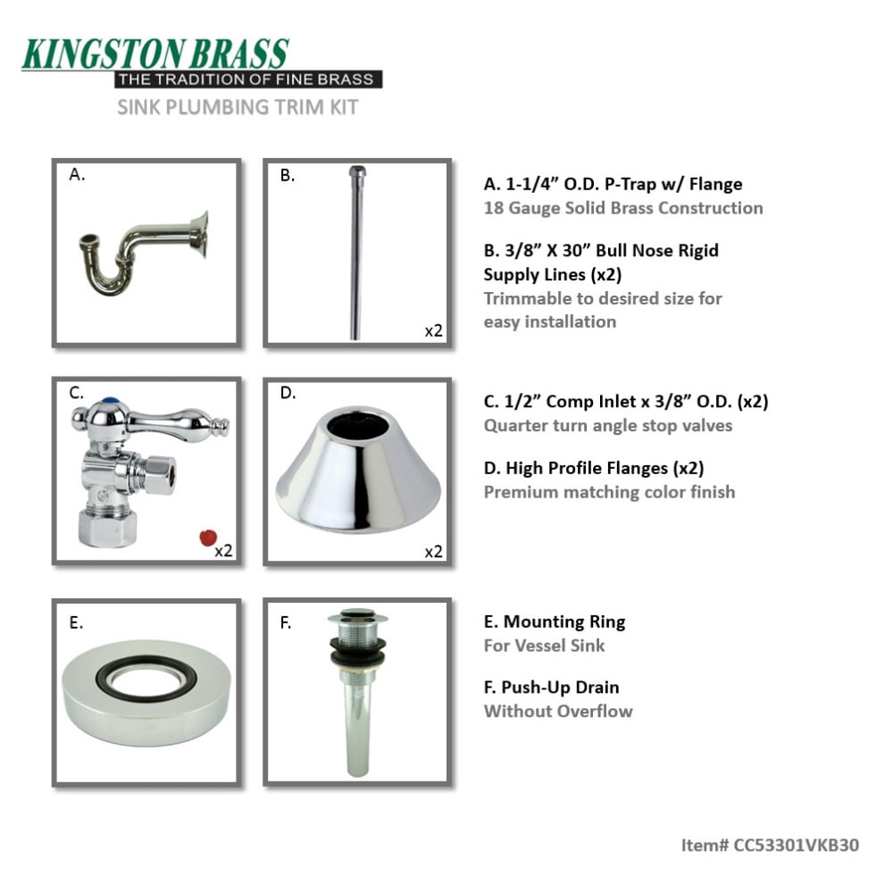 Kingston Brass CC53301VKB30 Traditional Plumbing Sink Trim Kit with P ...