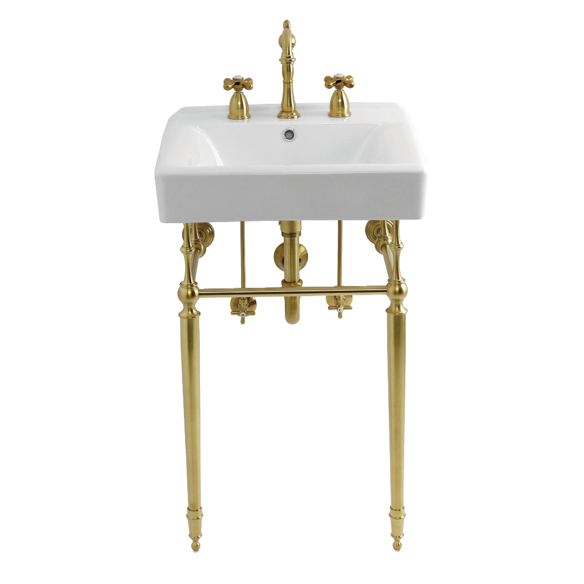 Kingston Brass CKVPB2018W87 Edwardian 20" Porcelain Console Sink Set ...