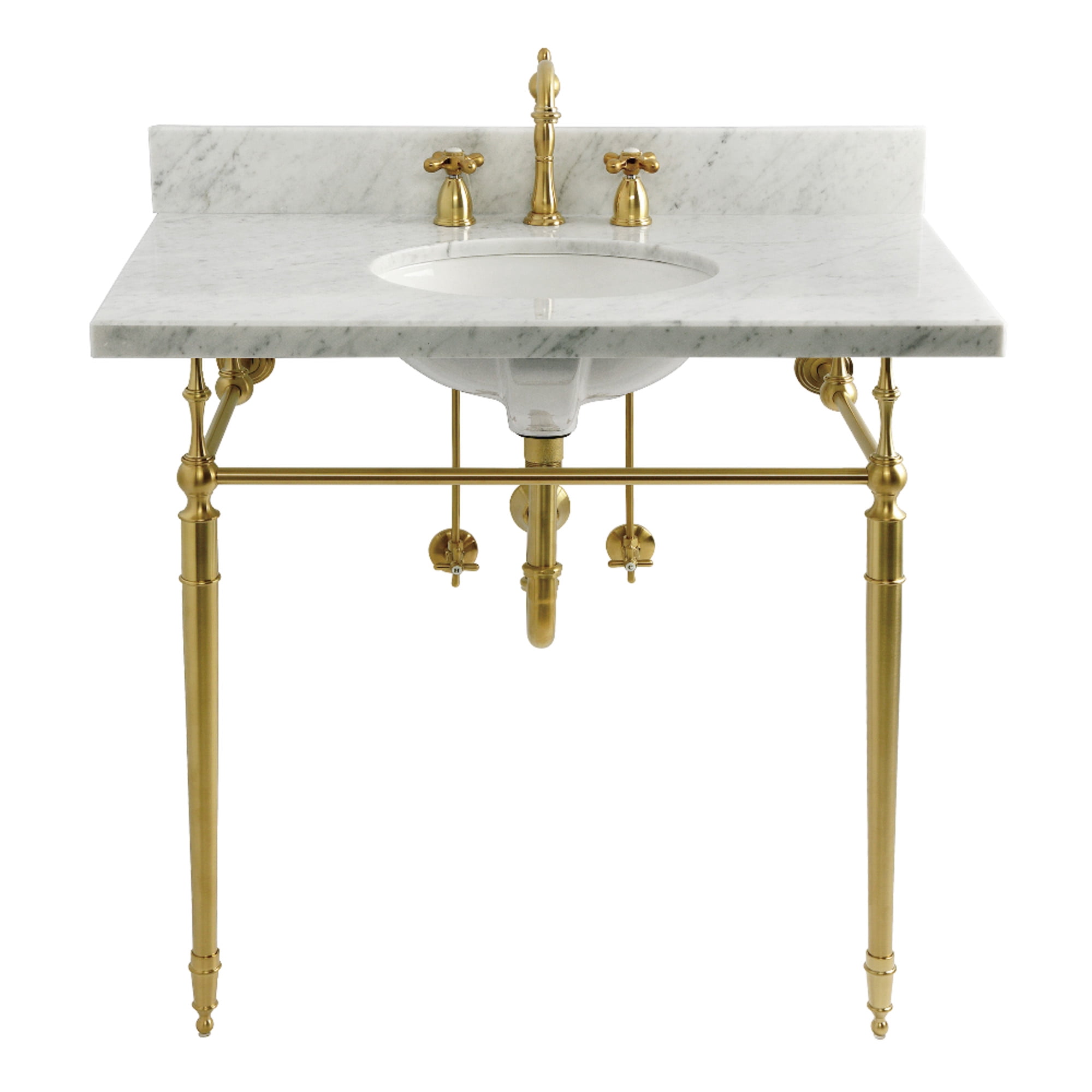 Kingston Brass CKVPB3622M87 Edwardian 36" Carrara Marble Console Sink ...