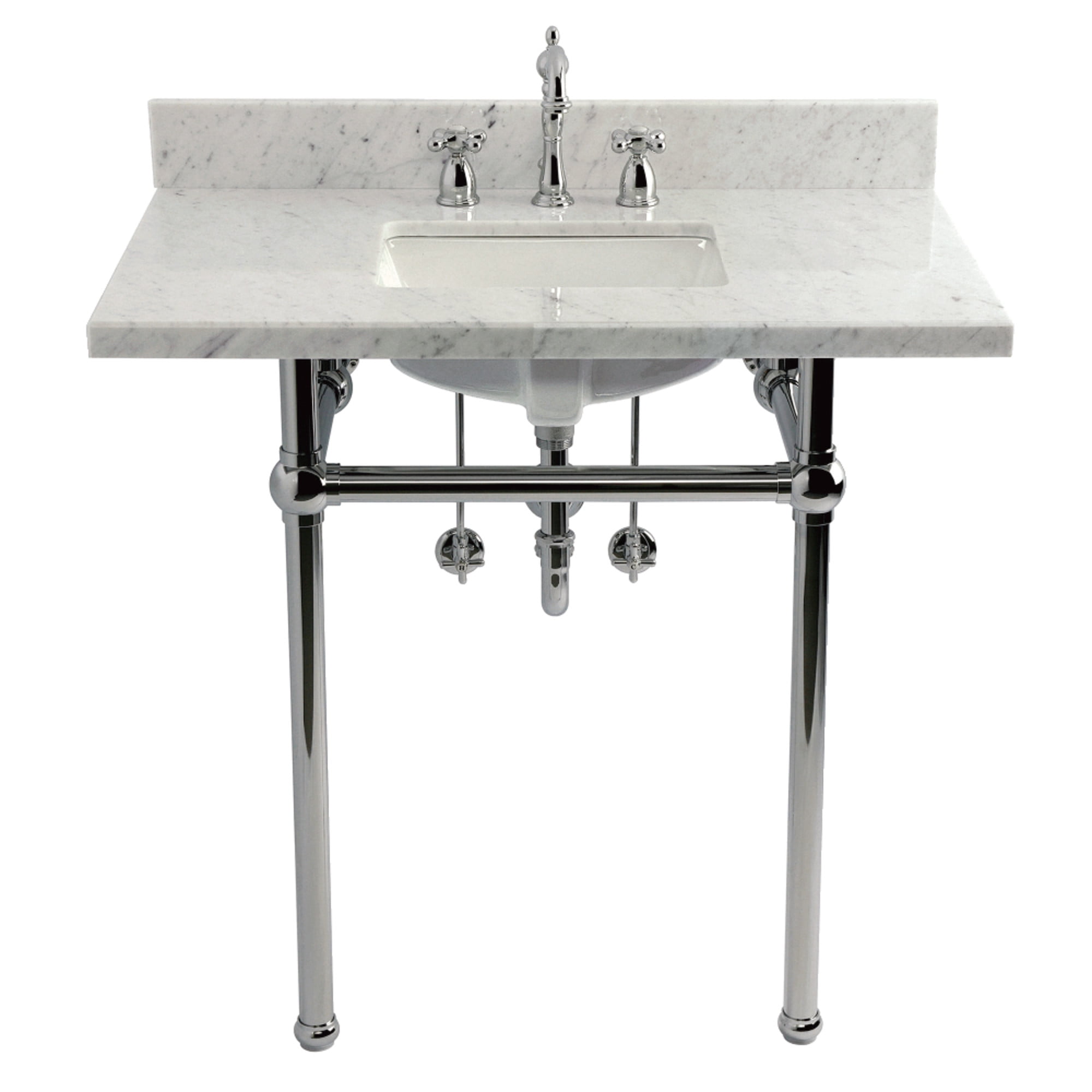 Kingston Brass CKVPB36MBSQ1 Templeton 36" Carrara Marble Console Sink Set with Widespread ...