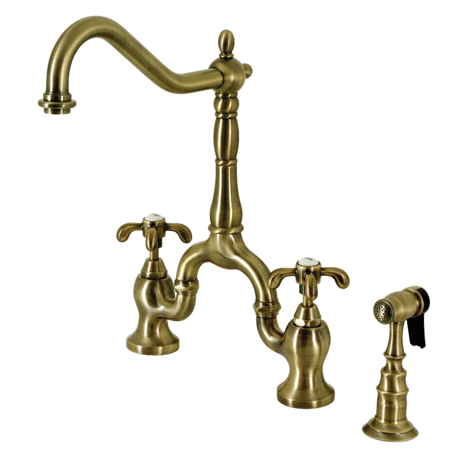 Kingston Brass French Country Bridge Kitchen Faucet with Brass Sprayer ...