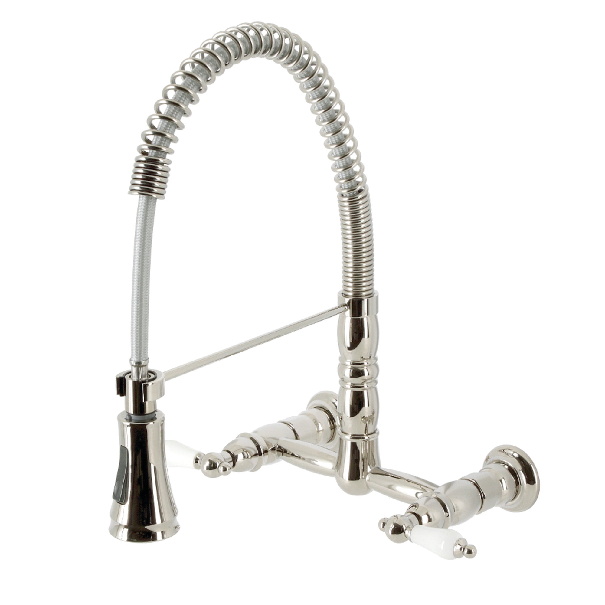 Kingston Brass GS1246PL Heritage Double-Handle 2-Hole Wall-Mount Pre-Rinse Bridge Kitchen Faucet ...