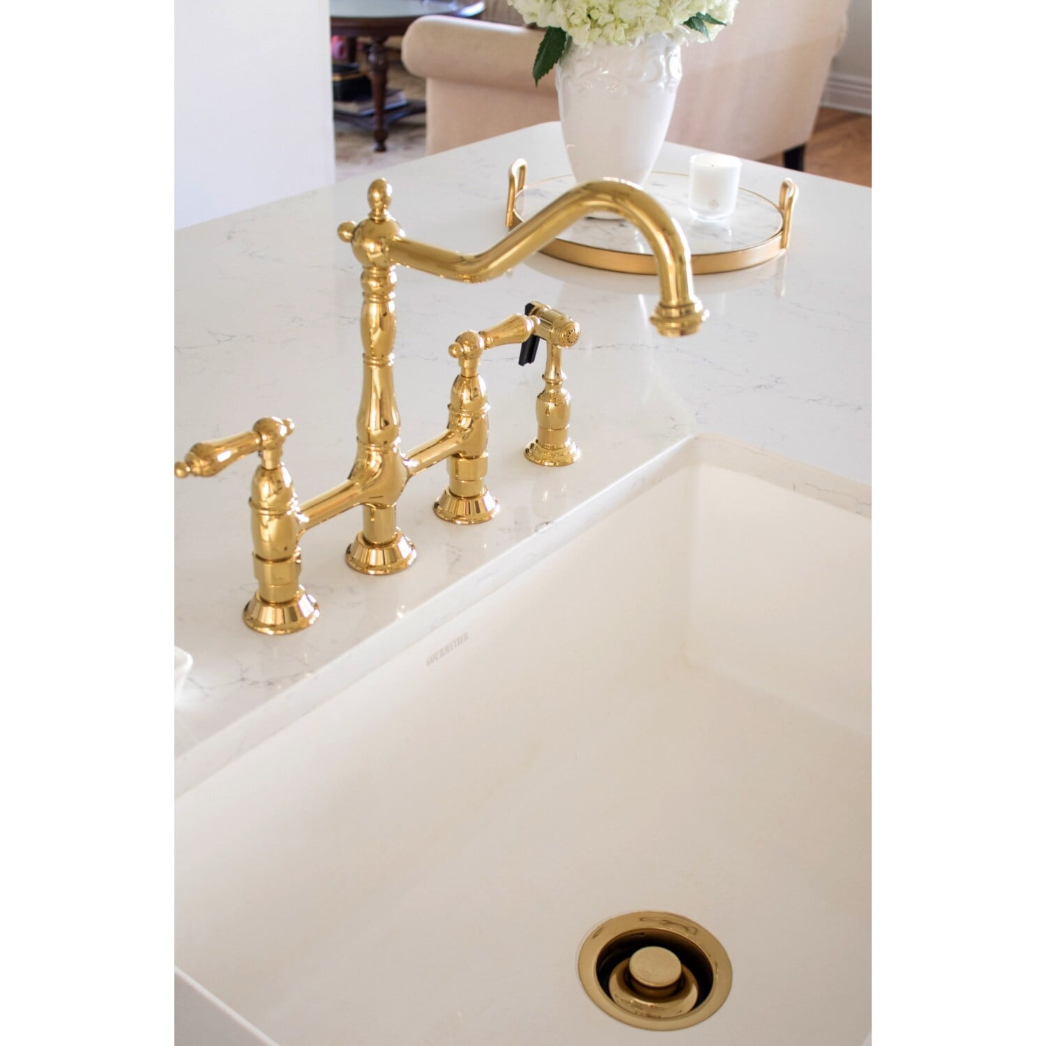 Kingston Brass Heritage Bridge Kitchen Faucet with Brass Sprayer ...