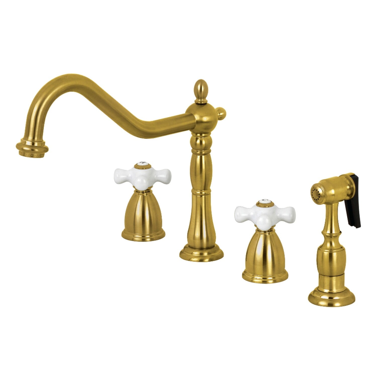 Kingston Brass Heritage Deck Mount Widespread Kitchen Faucet with Brass ...