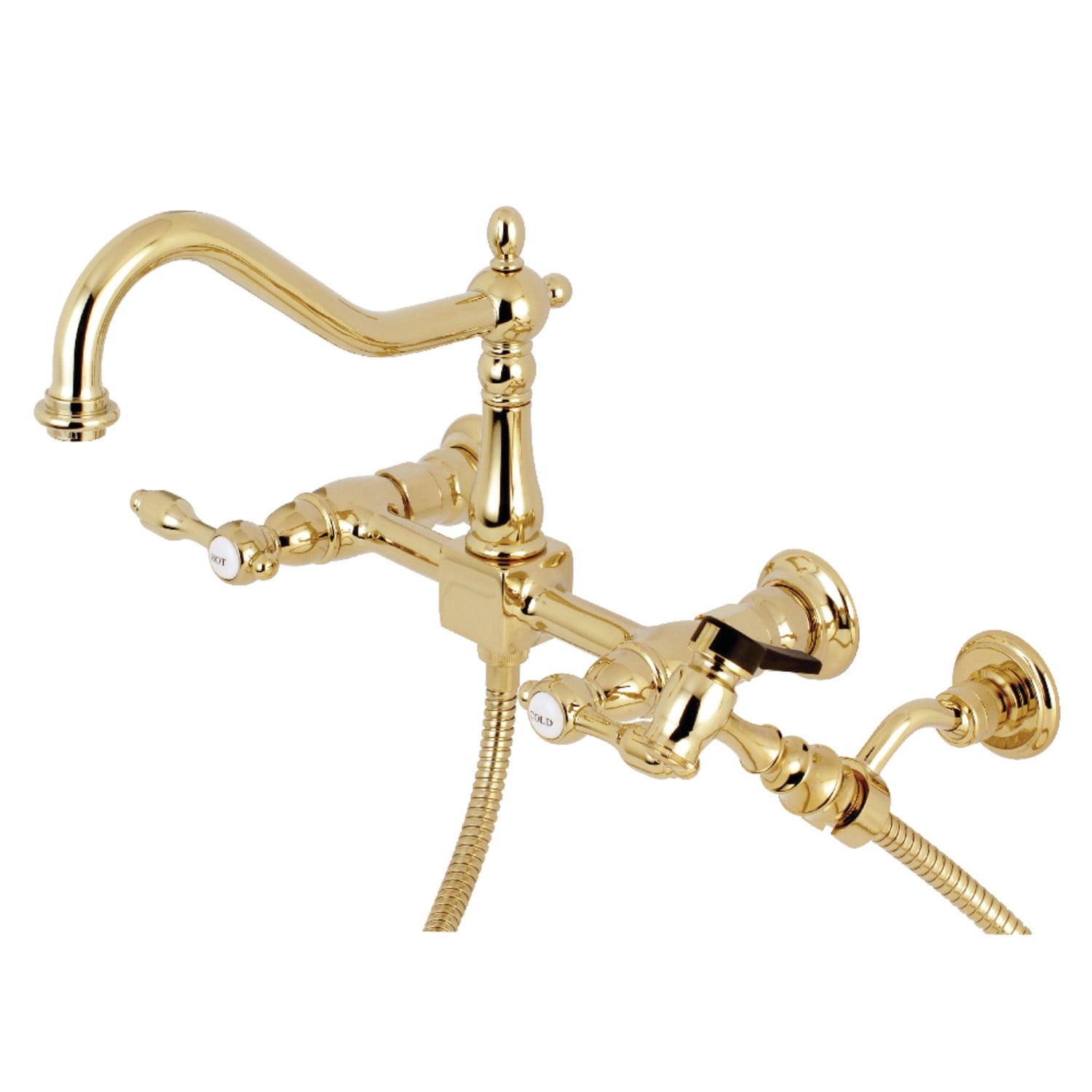 Kingston Brass KS1242TALBS Tudor Wall Mount Bridge Kitchen Faucet with ...