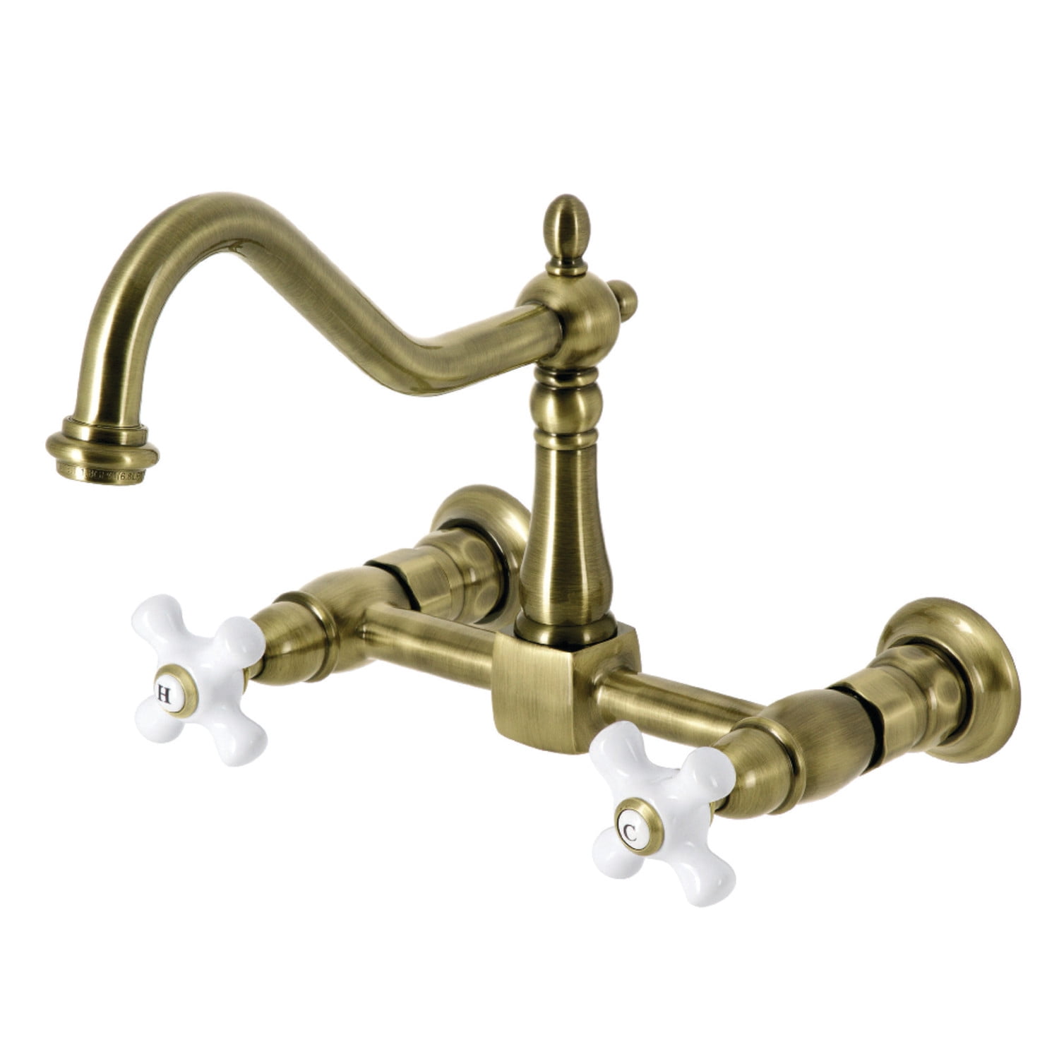 Kingston Brass KS1243PX Heritage Wall Mount Bridge Kitchen Faucet, Antique Brass - Walmart.com
