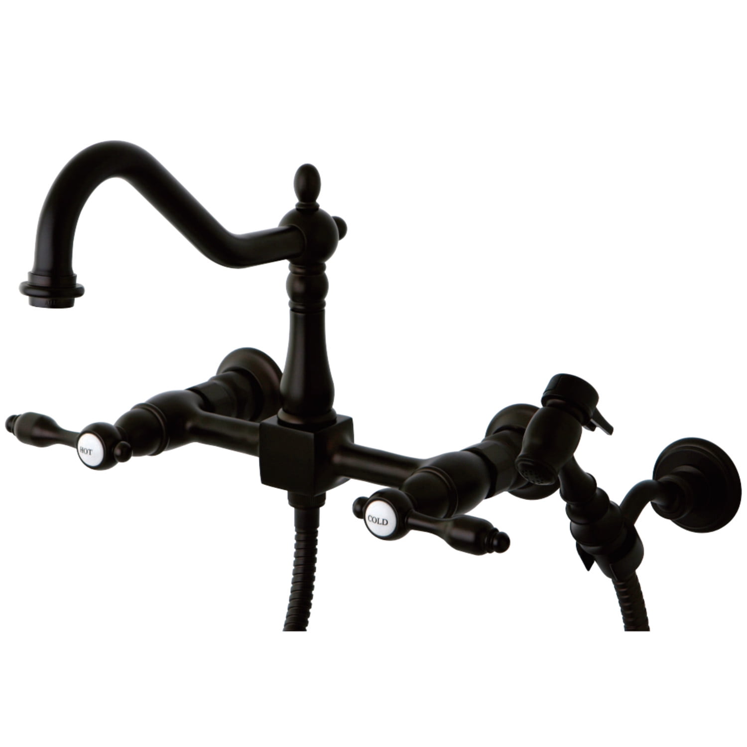 Kingston Brass KS1245TALBS Tudor Wall Mount Bridge Kitchen Faucet with ...