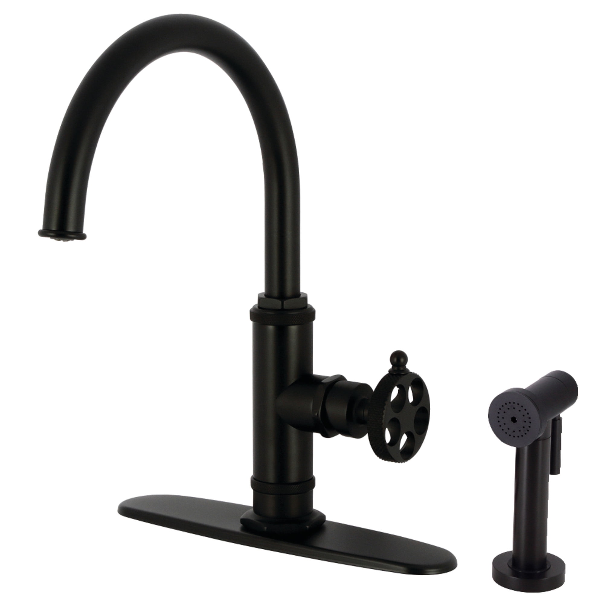 Kingston Brass KS2430RKX Webb Single-Handle Kitchen Faucet with Knurled ...
