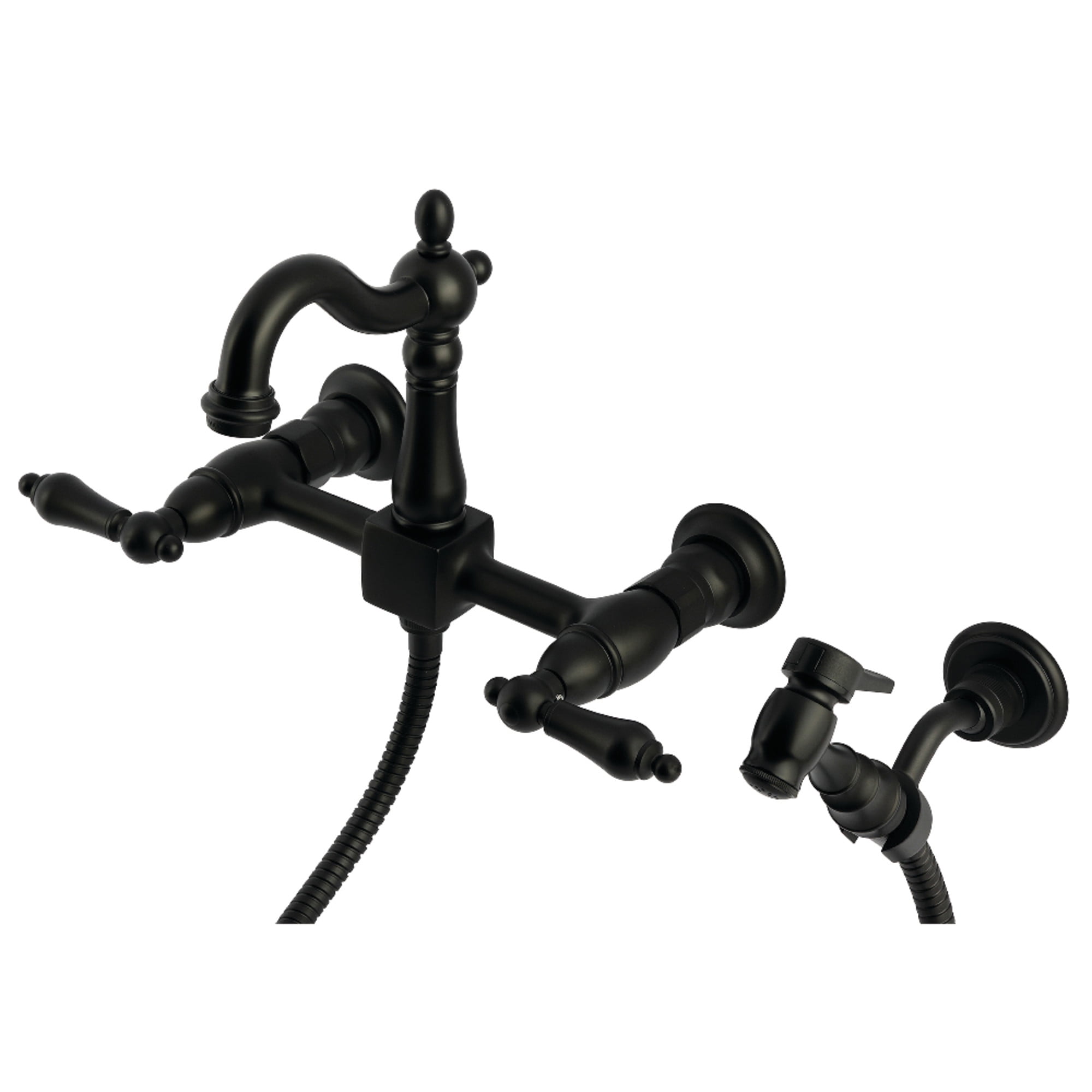 Kingston Brass KS2440ALBS Heritage Double-Handle Wall-Mount Bridge ...