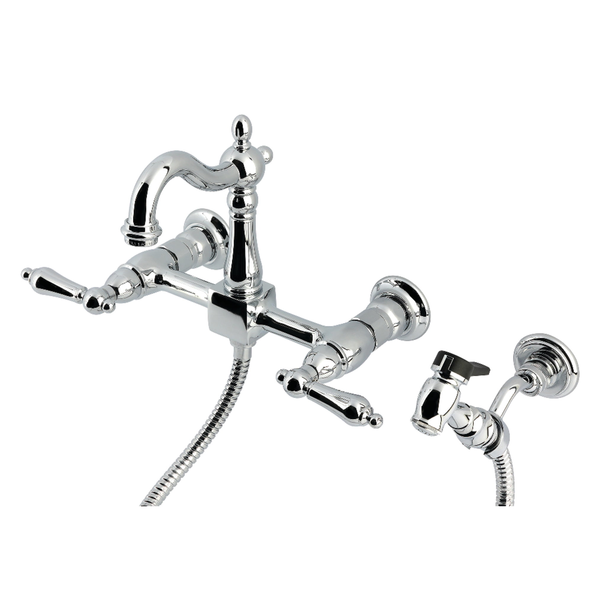Kingston Brass KS2441ALBS Heritage Double-Handle Wall-Mount Bridge ...