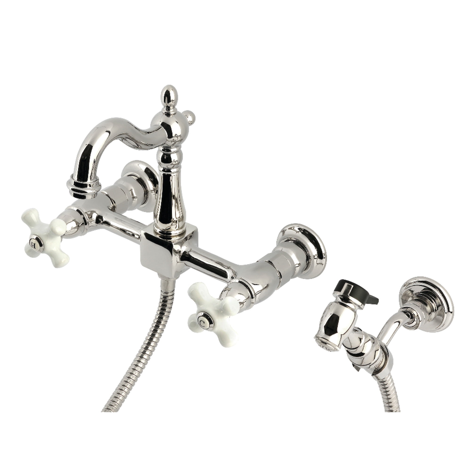 Kingston Brass KS2446PXBS Heritage Double-Handle Wall-Mount Bridge ...