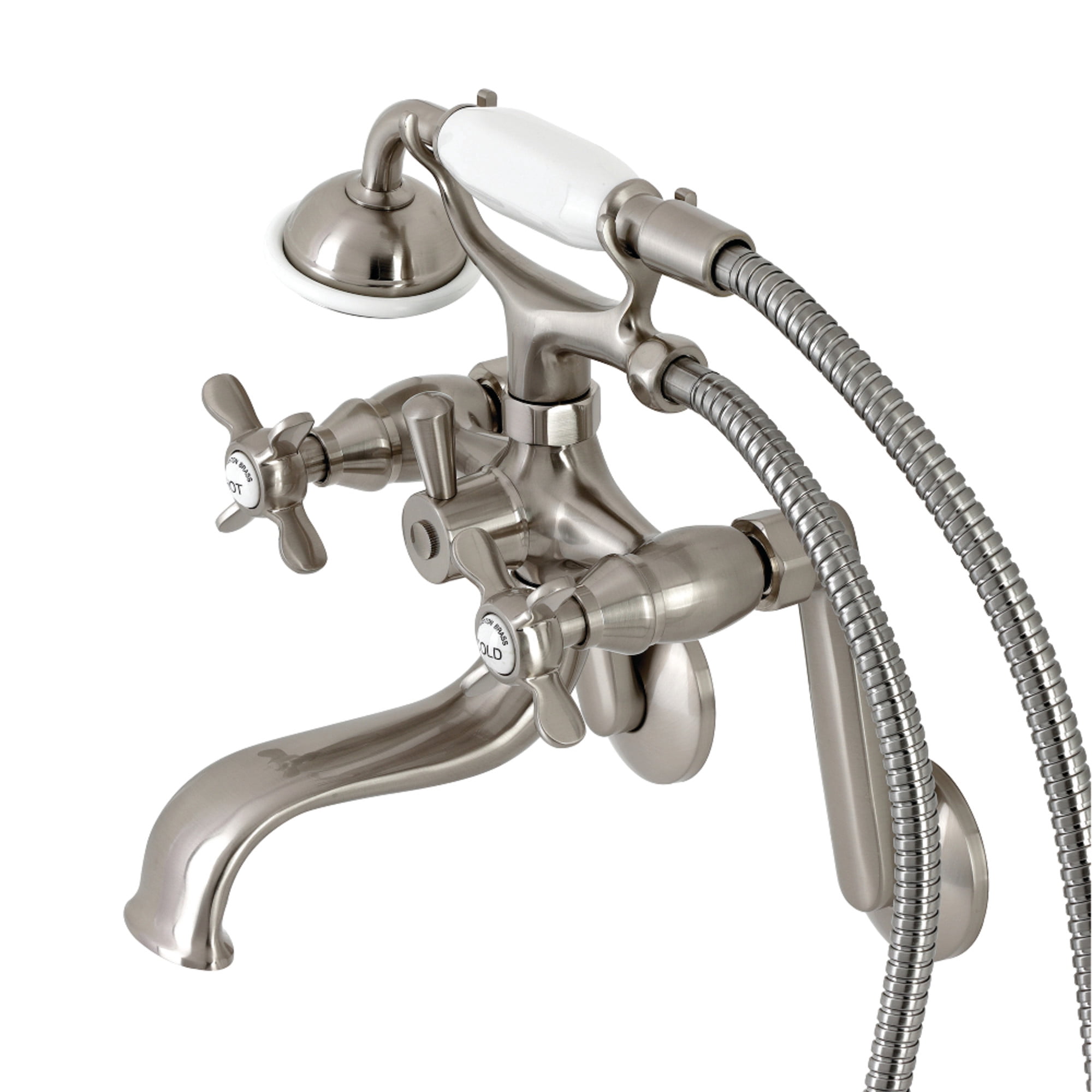 Kingston Brass KS249SN Kingston Tub Wall Mount Clawfoot Tub Faucet with ...