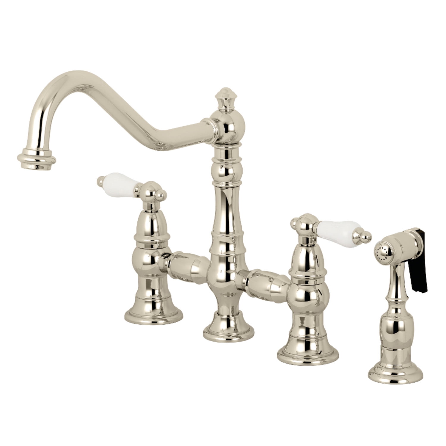 Kingston Brass KS3276PLBS Restoration 8" Bridge Kitchen Faucet with ...