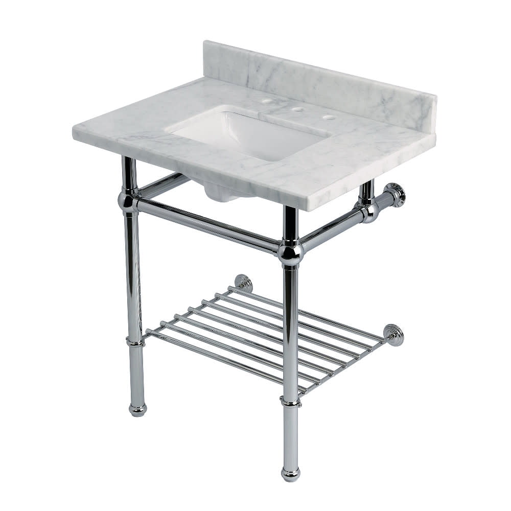 Kingston Brass Kvpb30mbsqb-T-Set Templeton 30" Rectangular Brass, Marble Console Bathroom ...