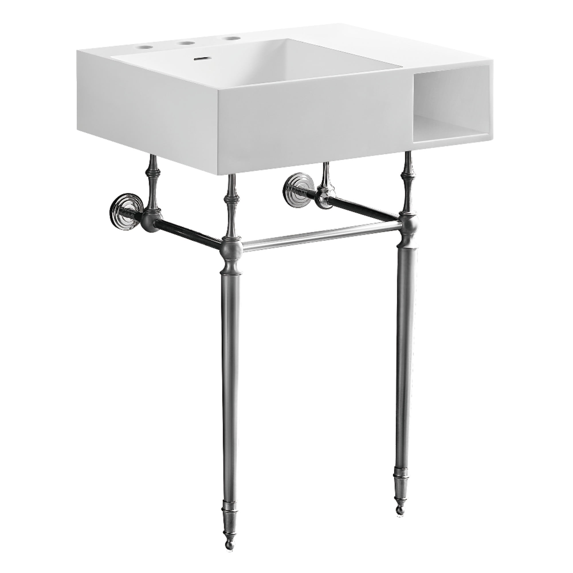 Kingston Brass KVPB3248SQA1 Aurelius 24-Inch Solid Surface Console Sink with Brass Legs (8-Inch ...
