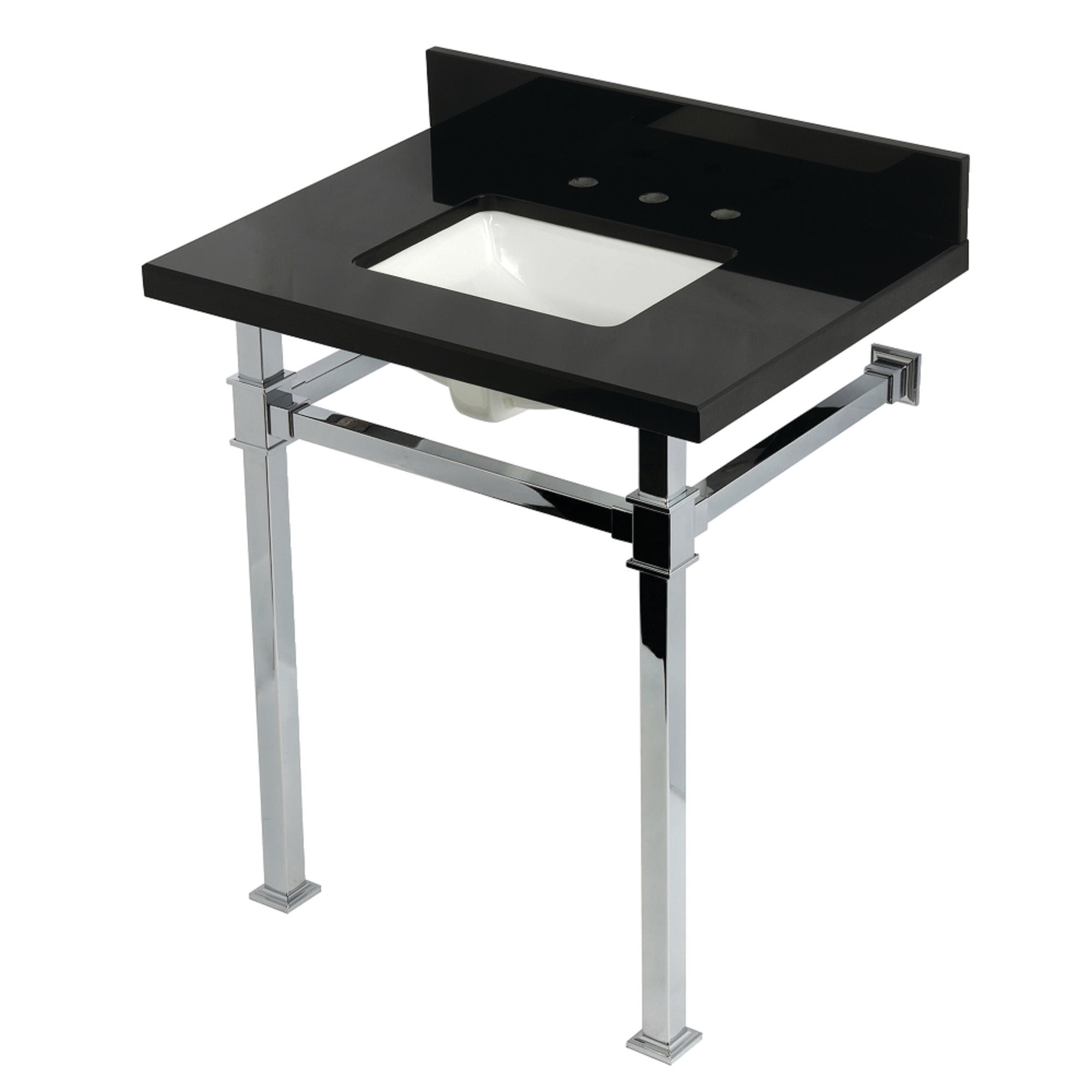 Kingston Brass KVPK30KSQ1 Monarch 30" Black Granite Console Sink with ...