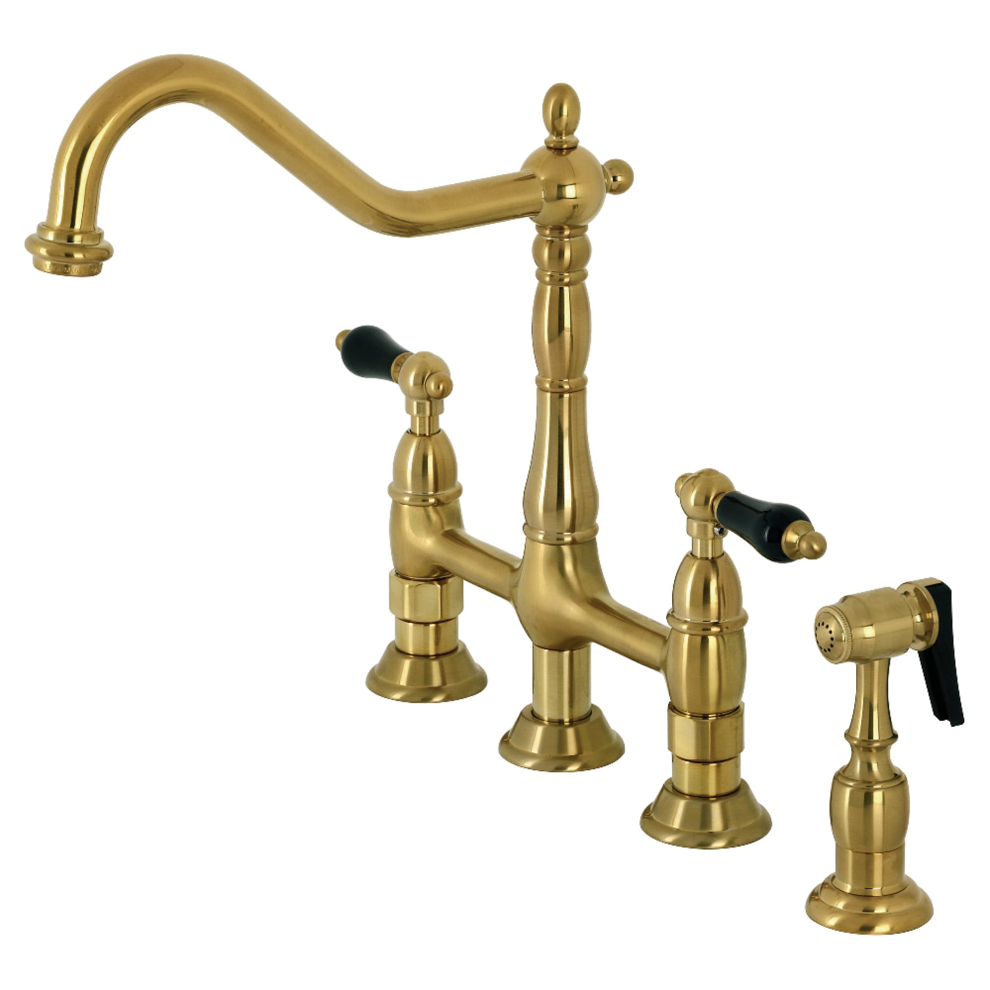 Kingston Brass KS1277PKLBS Duchess Bridge Kitchen Faucet with Brass Side Sprayer, Brushed Brass ...