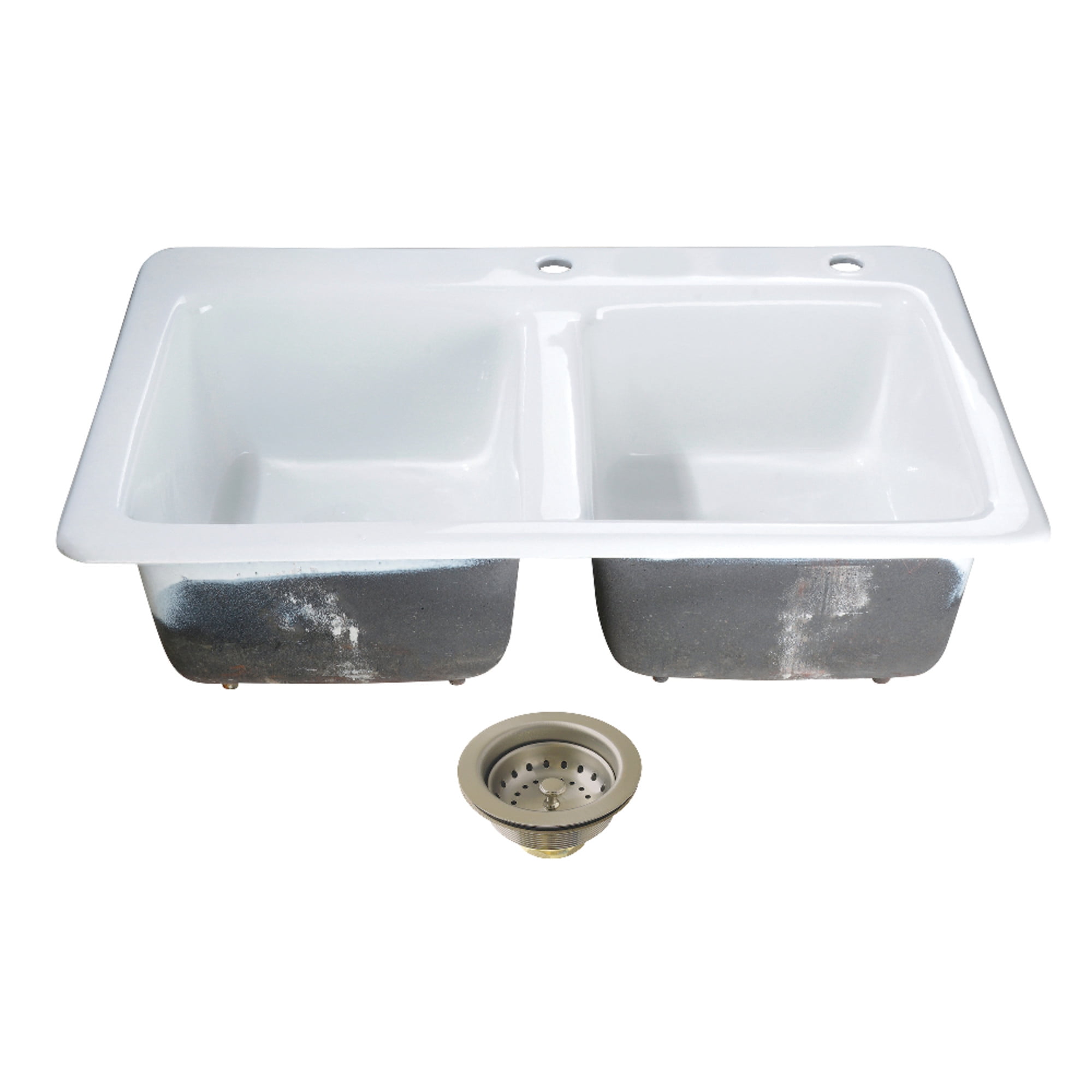 Kingston Brass Petra Galley KGT33229D28 15" Cast Iron Self-Rimming Double Bowl Bar Sink with 2 ...