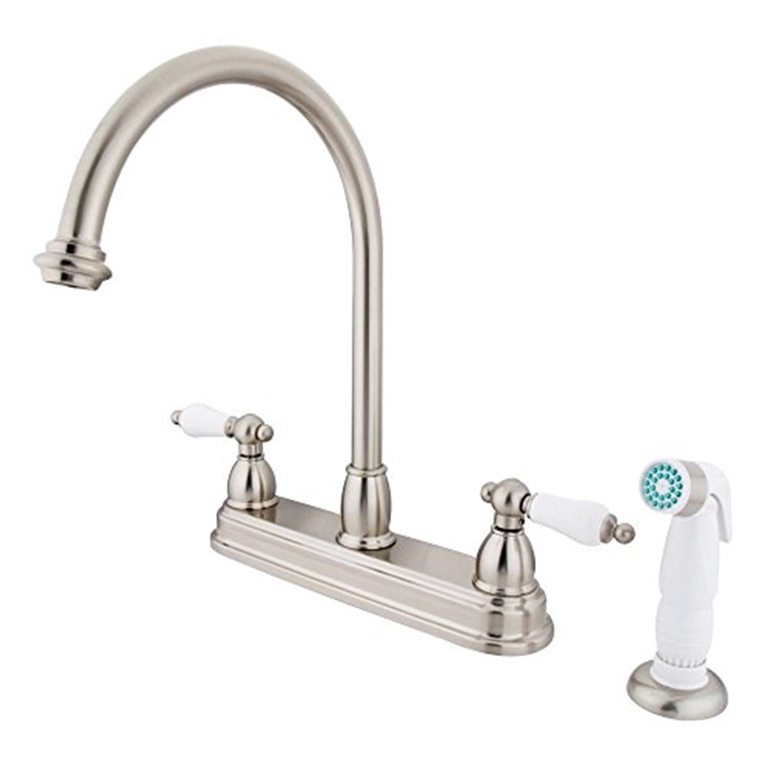 Kingston Brass Restoration Double Handle Kitchen Faucet with Side Spray ...