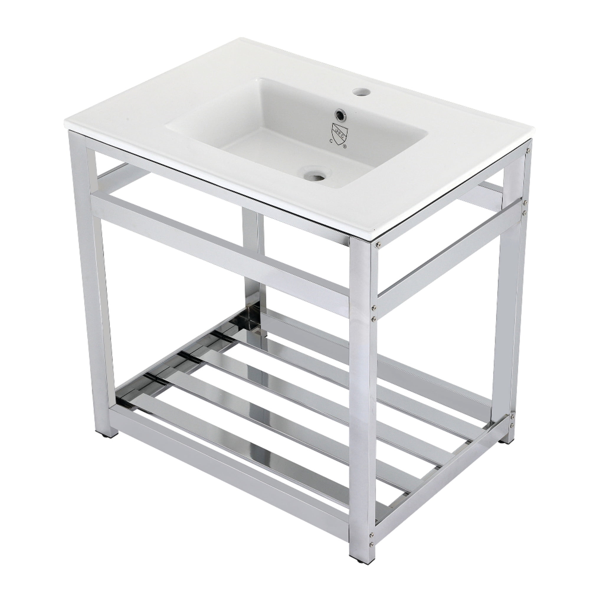 Kingston Brass VWP3122A1 Quadras 31" Ceramic Console Sink with Steel ...