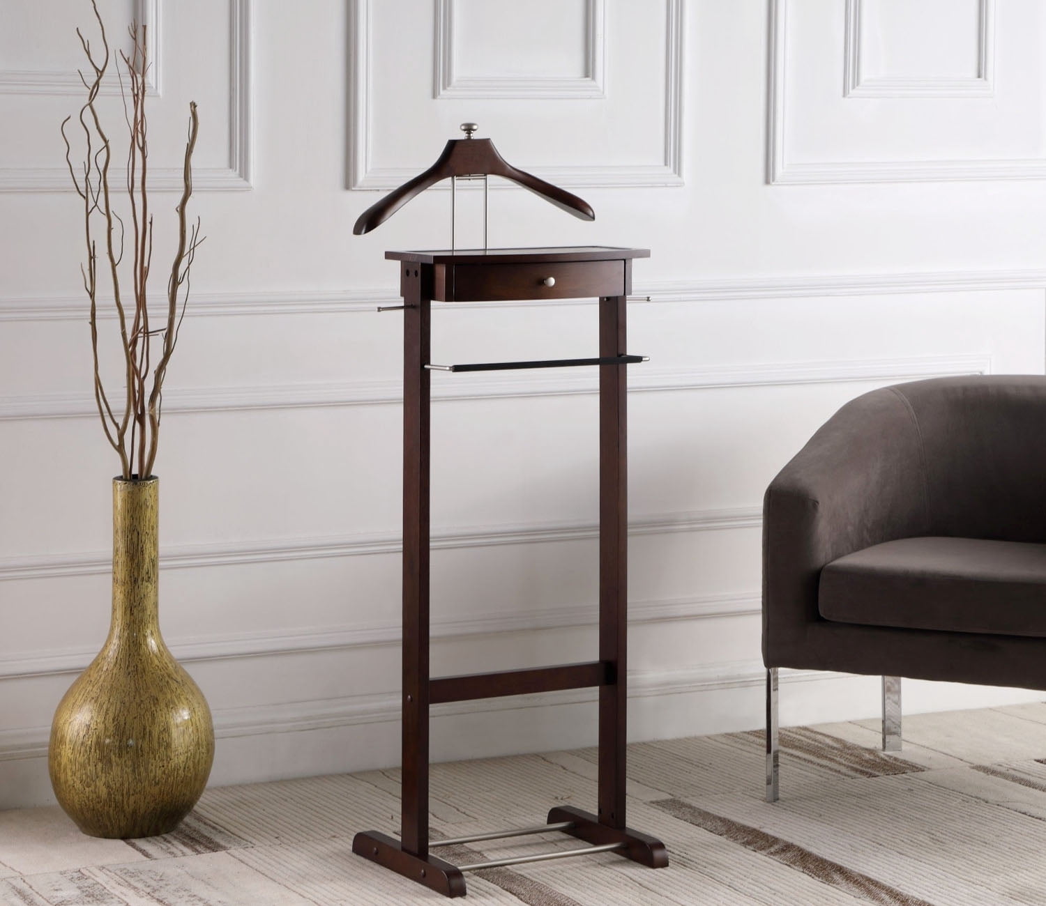 Kingston III Valet Stand with Drawer, Contour Hanger, Trouser Bar, Tie ...