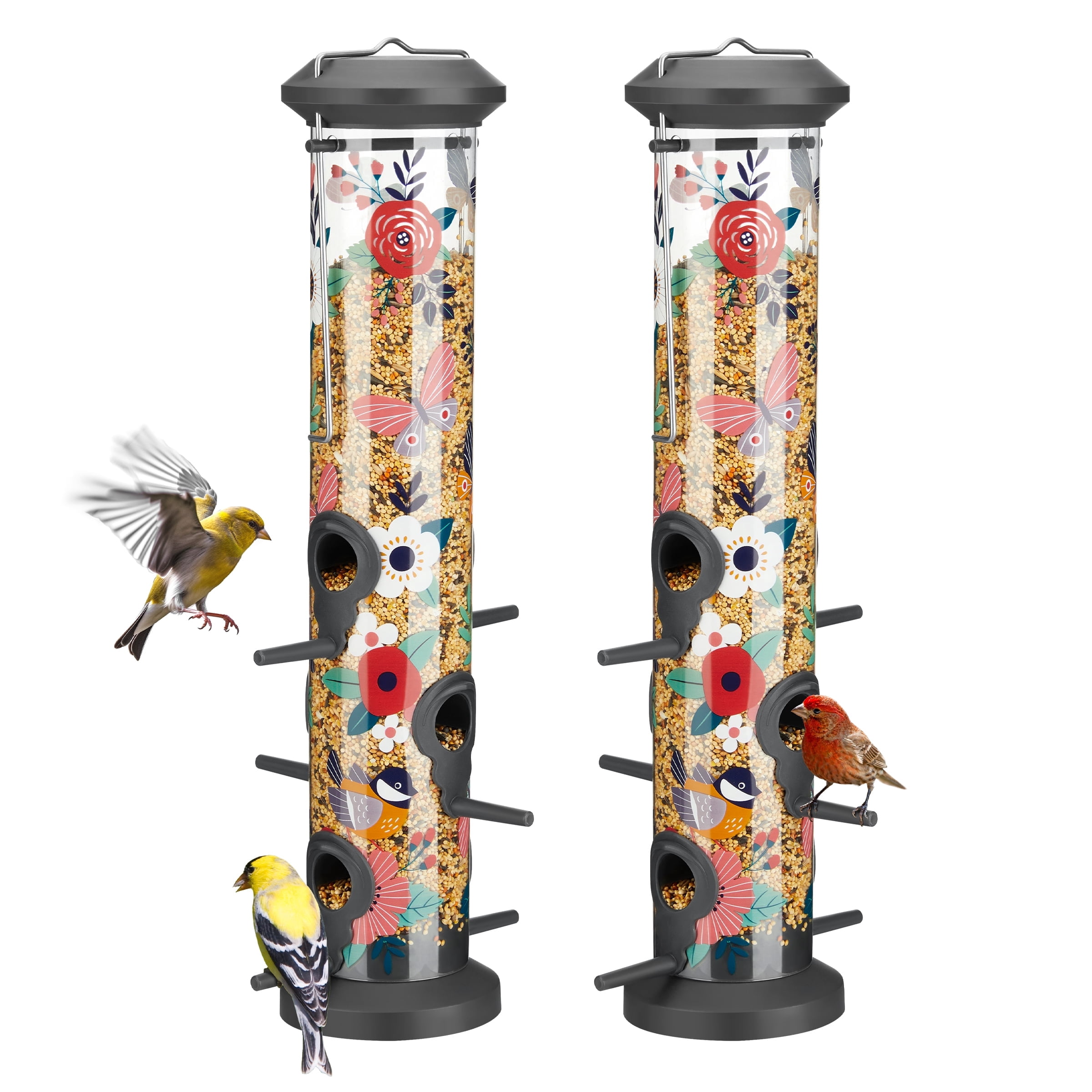 Kingsyard 2 Pack Bird Feeders, 6 Ports Outside Hanging Plastic ...