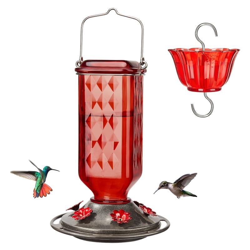 Kingsyard 24oz Glass Hummingbird Feeder for Outdoor Hanging, with Ant Moat & 6 Feeding Port ...