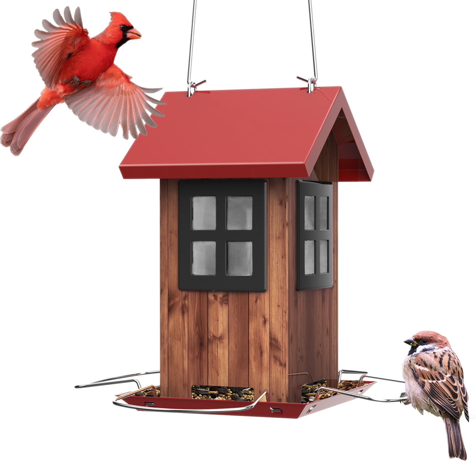Kingsyard Farmhouse 4-Perch Multi-Bird Metal Bird Feeder with S Hook, 0 ...