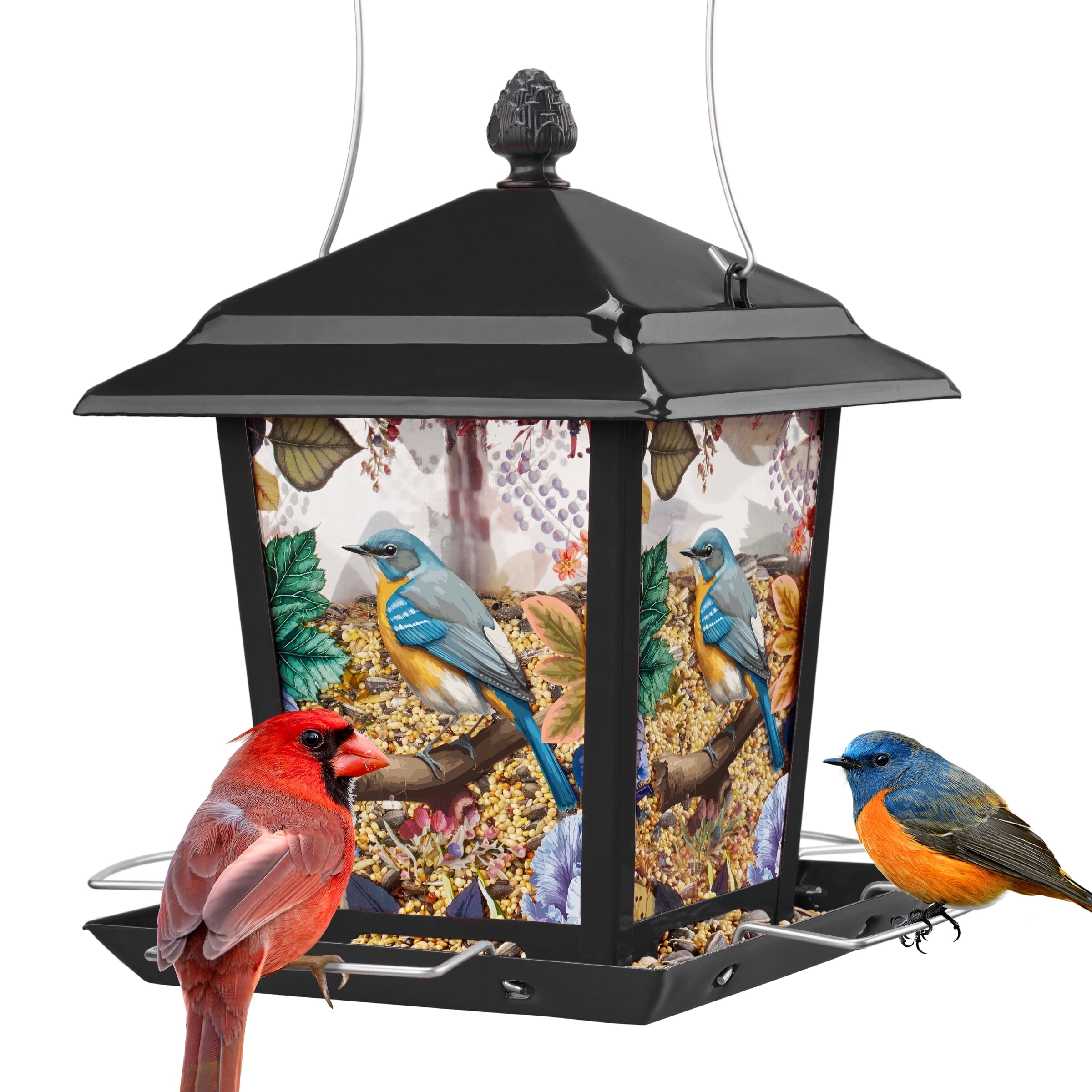 Kingsyard Hopper Metal Wild Bird Feeder for Outdoor Hanging with 4 ...