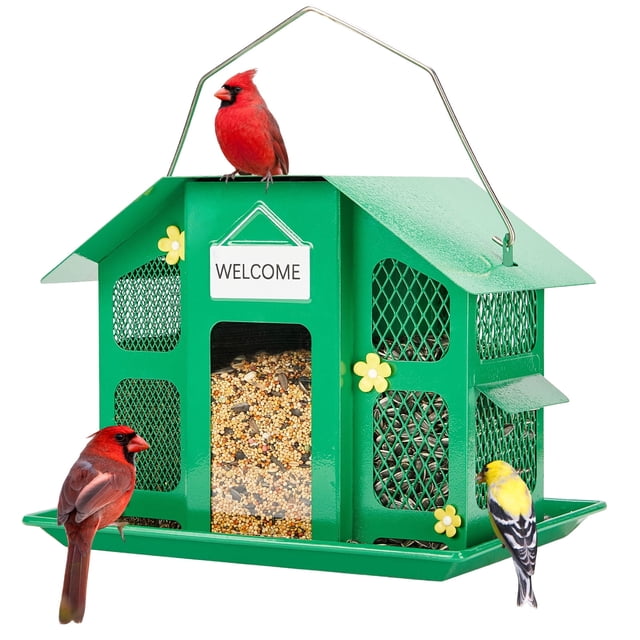 Kingsyard Metal Wild Bird Feeder House for Outdoor Hanging with Triple ...