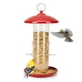 Kingsyard Tube Bird Feeders For Outside Hanging Finch Feeder With Metal Round Tray Red