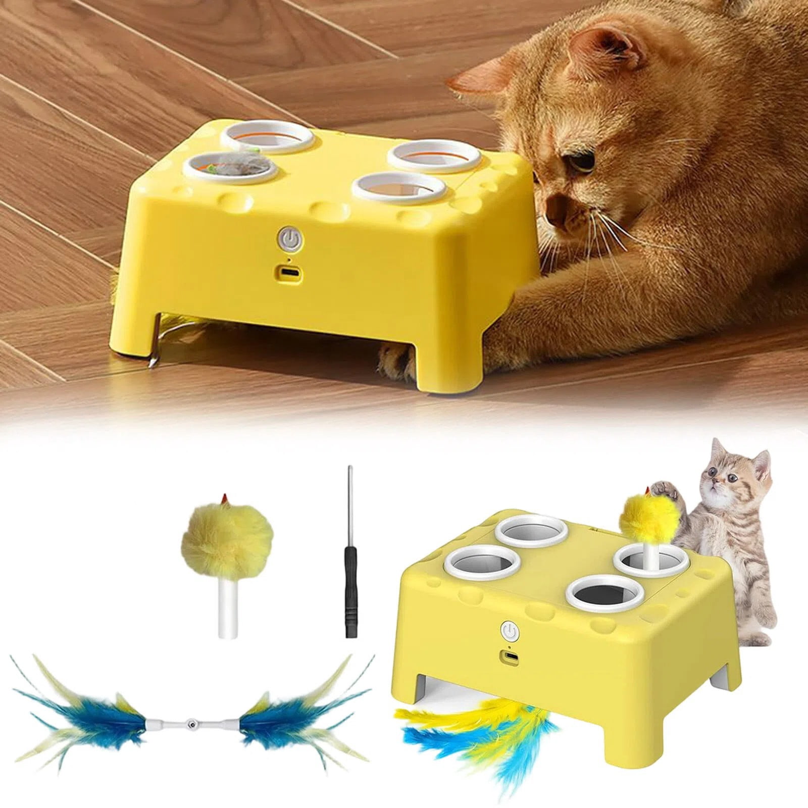 Kingtowag 3 in 1 Cheese House Smart Pet Toy D, Interactive Rechargeable ...