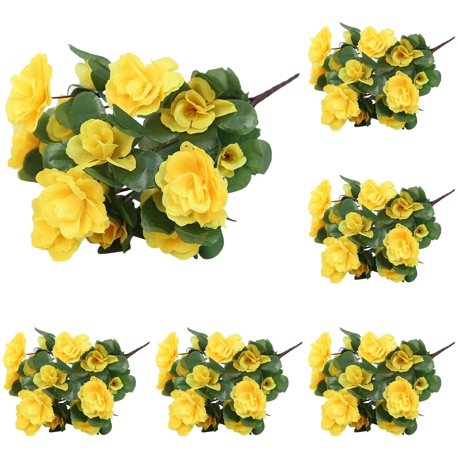 Kingtowag Artificial Silk Begonia Bush, Yellow Flower, Silk Artificial ...