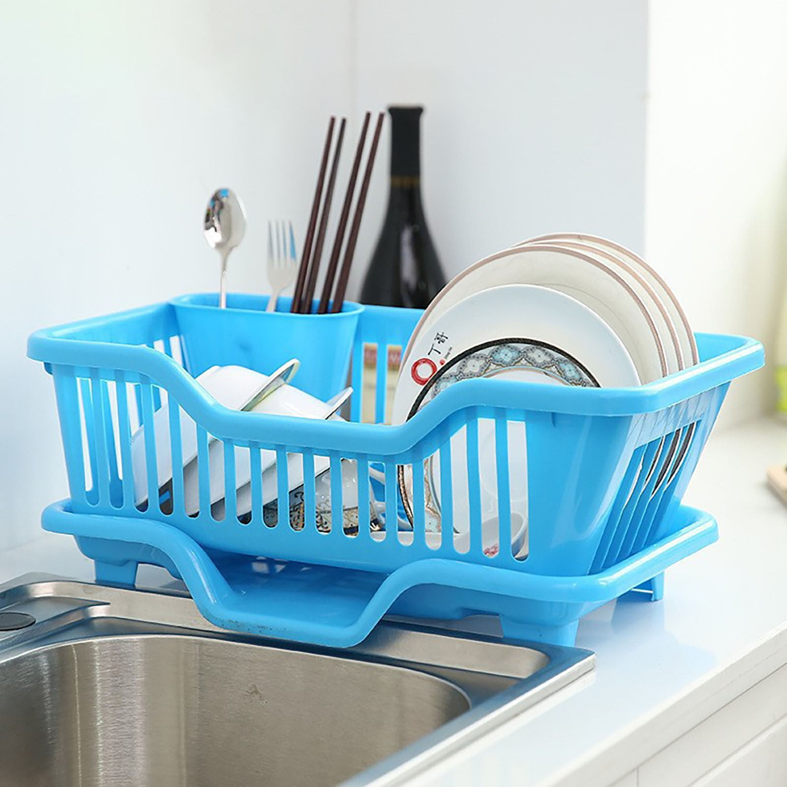 Kingtowag Blue Dish Rack for Kitchen Bowls, Japanese Drain Bowl Rack ...