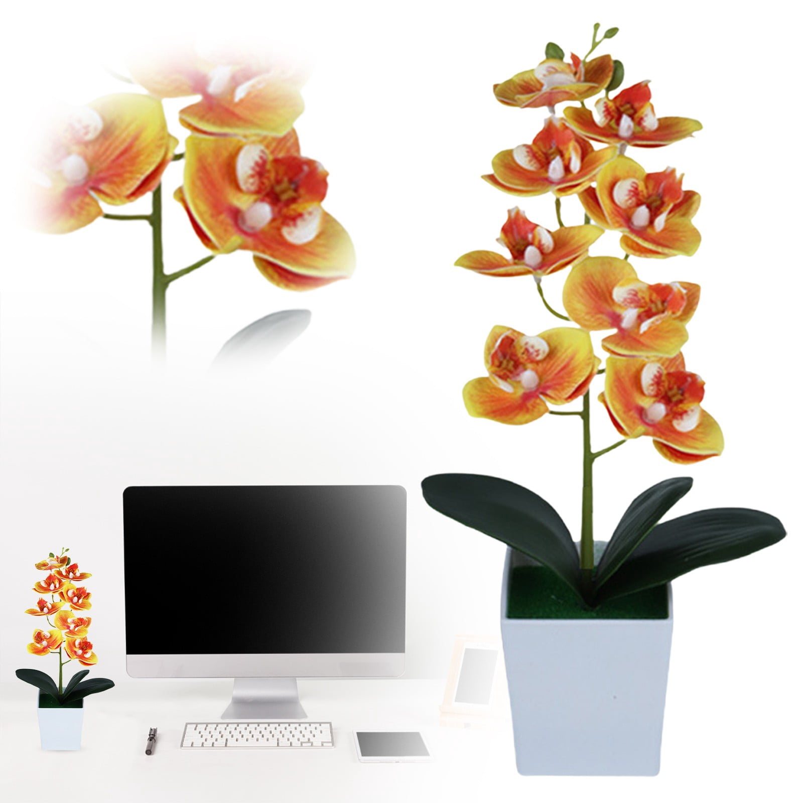 Kingtowag Faux Orchid In Pot (Artificial Flower Arrangement, Table ...
