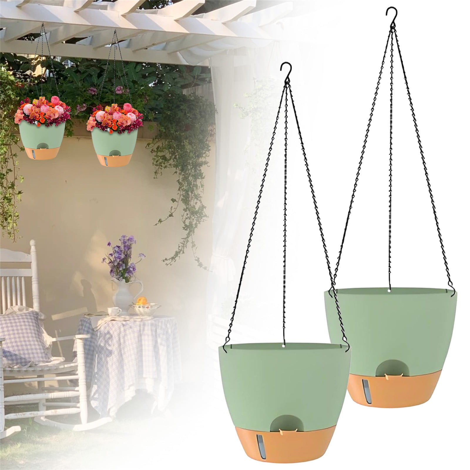 Kingtowag Green Self-Watering Flower Pots with Built-In Water Tank ...