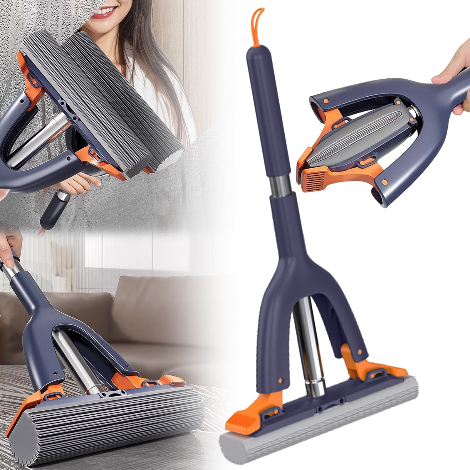 Kingtowag Self-Squeezing Sponge Mop, Self-Squeezing Sponge Mop Cleans ...